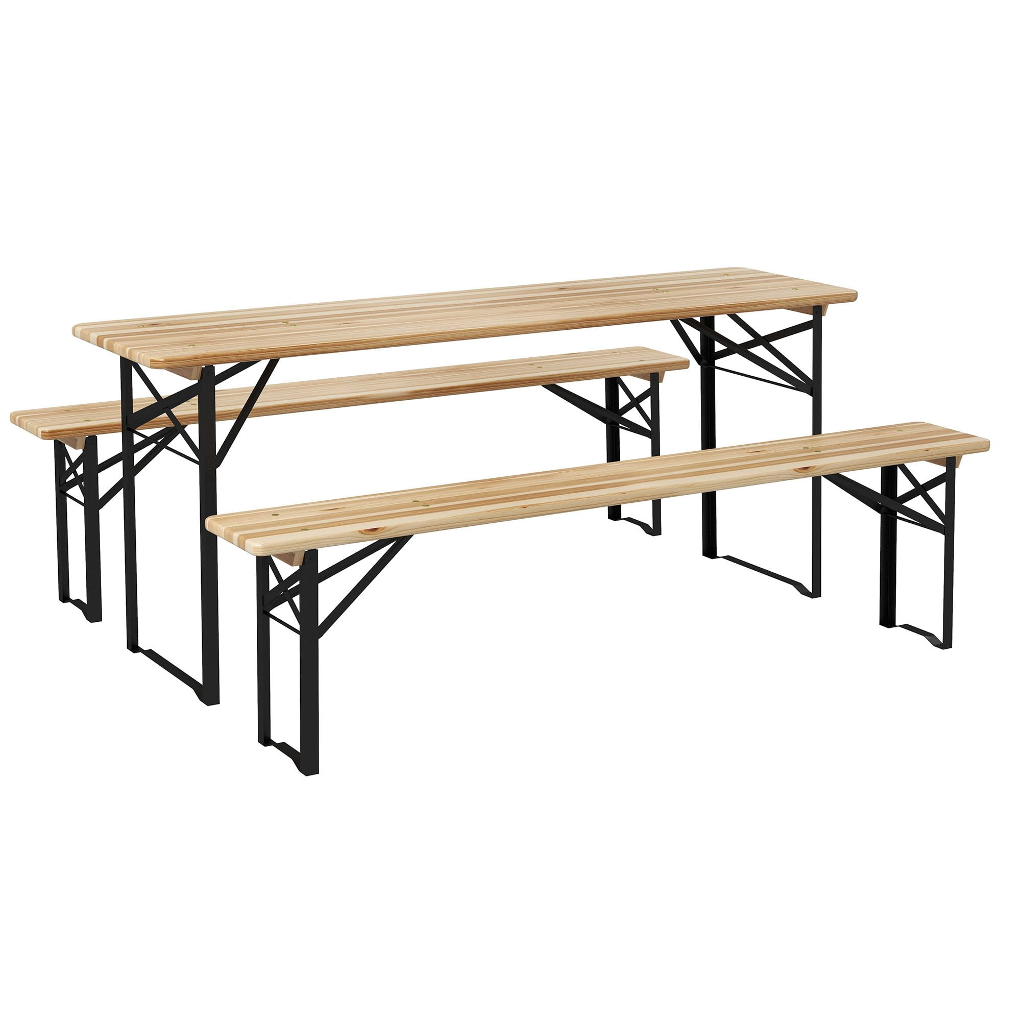 3-Piece Outdoor Picnic Set with Folding Table and 2 Benches, Natural ...