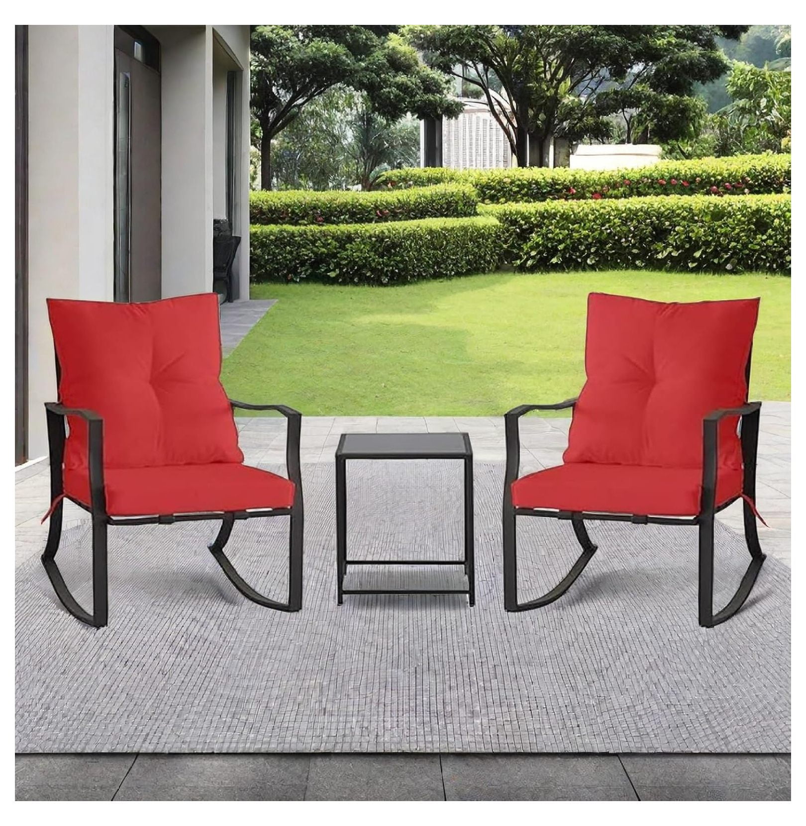 3-Piece Outdoor Rattan Rocking Chair Set for Apartment Balcony, Garden ...