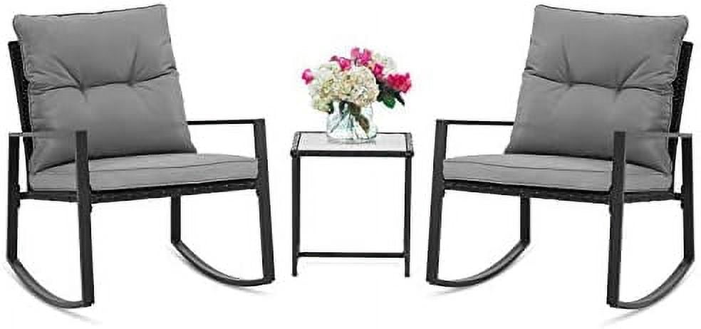 3 Piece Outdoor Rocking Bistro Set Black Wicker Furniture Porch Chairs ...