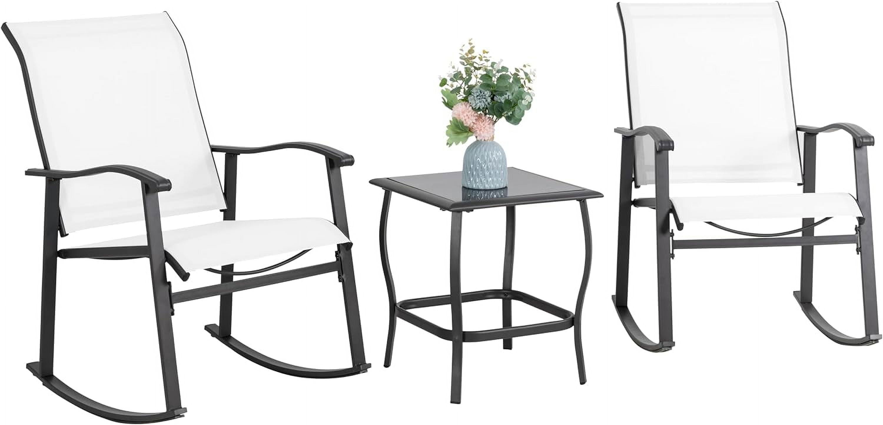 3 Piece Outdoor Rocking Bistro Set Textilene Fabric Small Patio ...