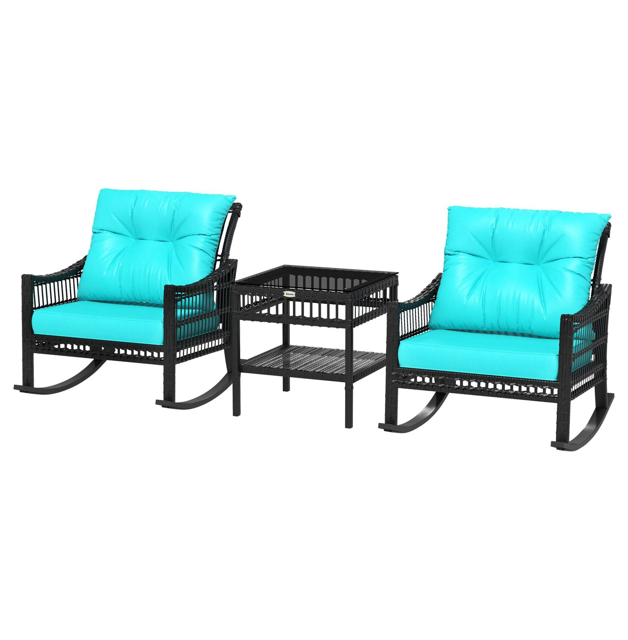 3-Piece Outdoor Rocking Chair Set - PE Rattan Bistro Furniture with ...