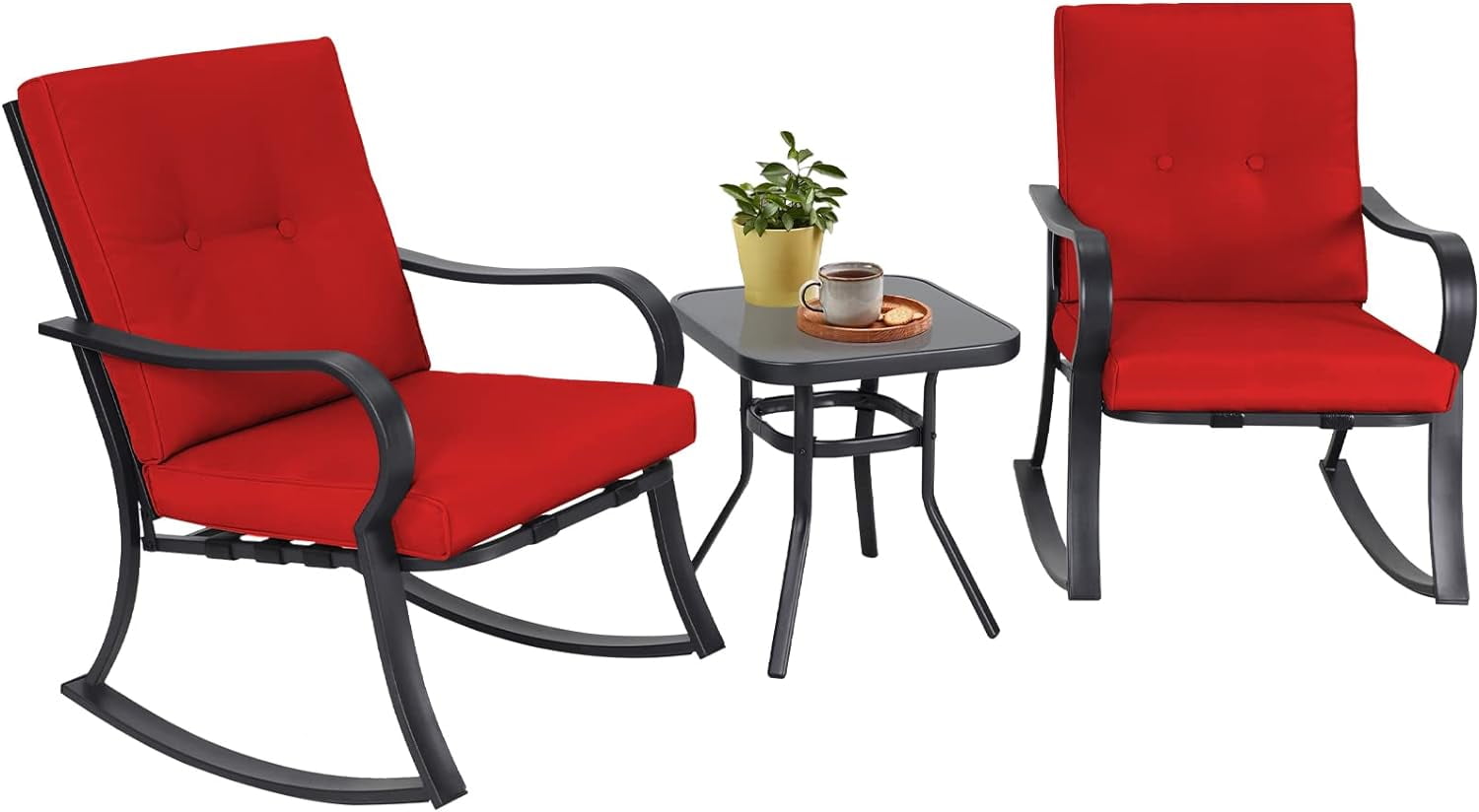 3-Piece Outdoor Rocking Chairs Bistro Sets Patio Furniture Set, Glass ...