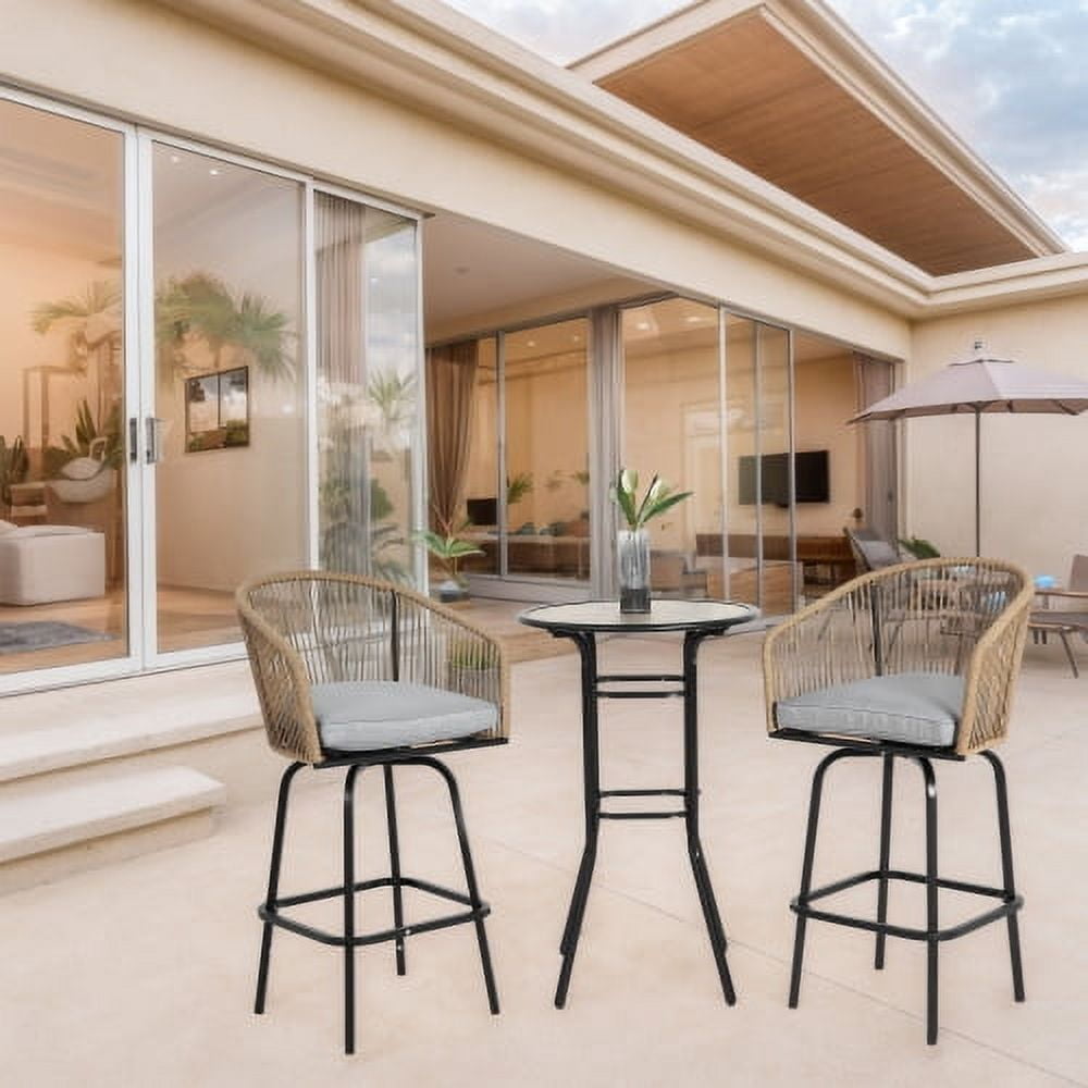3-Piece Outdoor Swivel Bar Set, Patio Bar Table and Chairs Set with 2 x ...