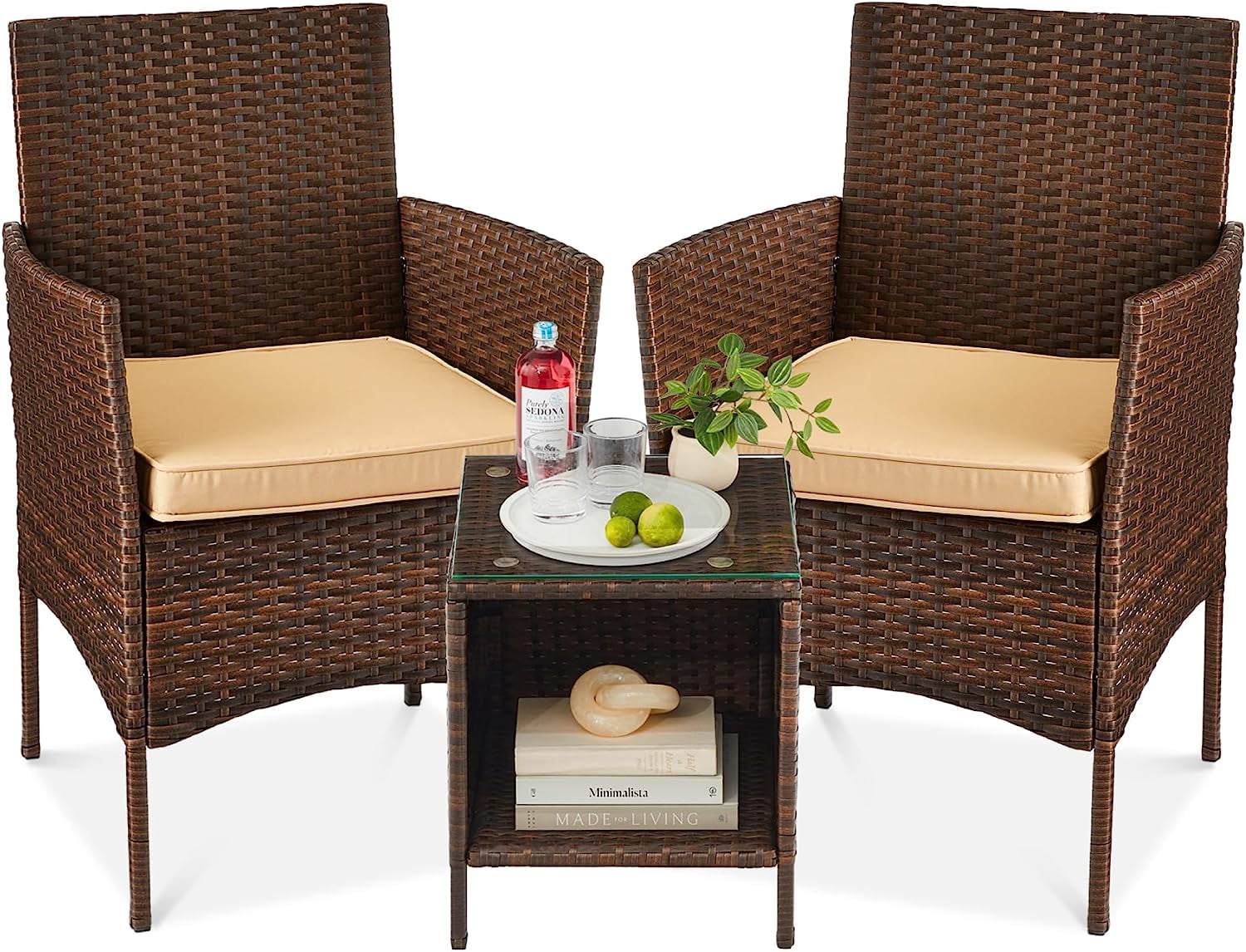 3-Piece Outdoor Wicker Conversation Bistro Set, Space Saving Patio ...