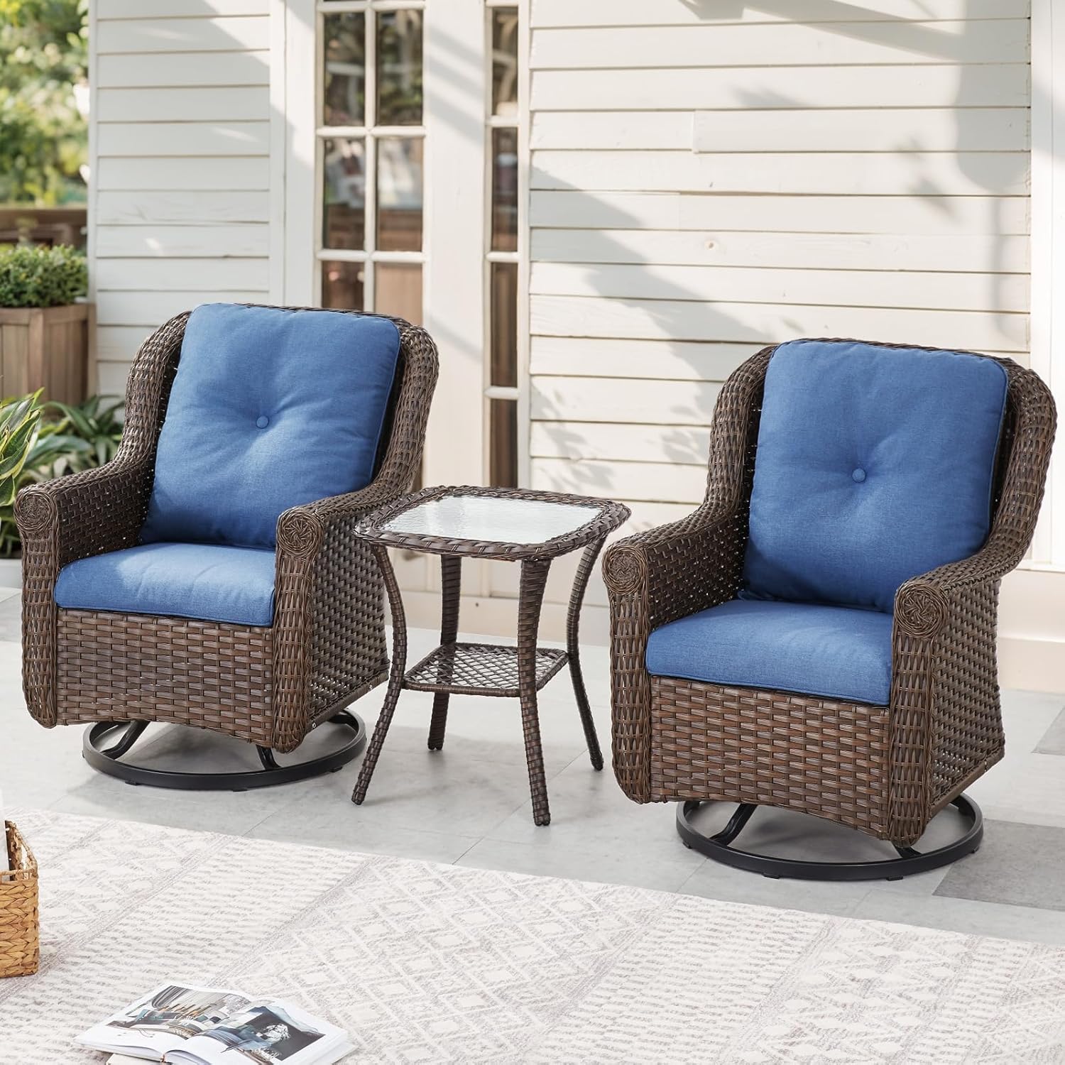 3-Piece Outdoor Wicker Patio Conversation Bistro Dining Furniture Set ...