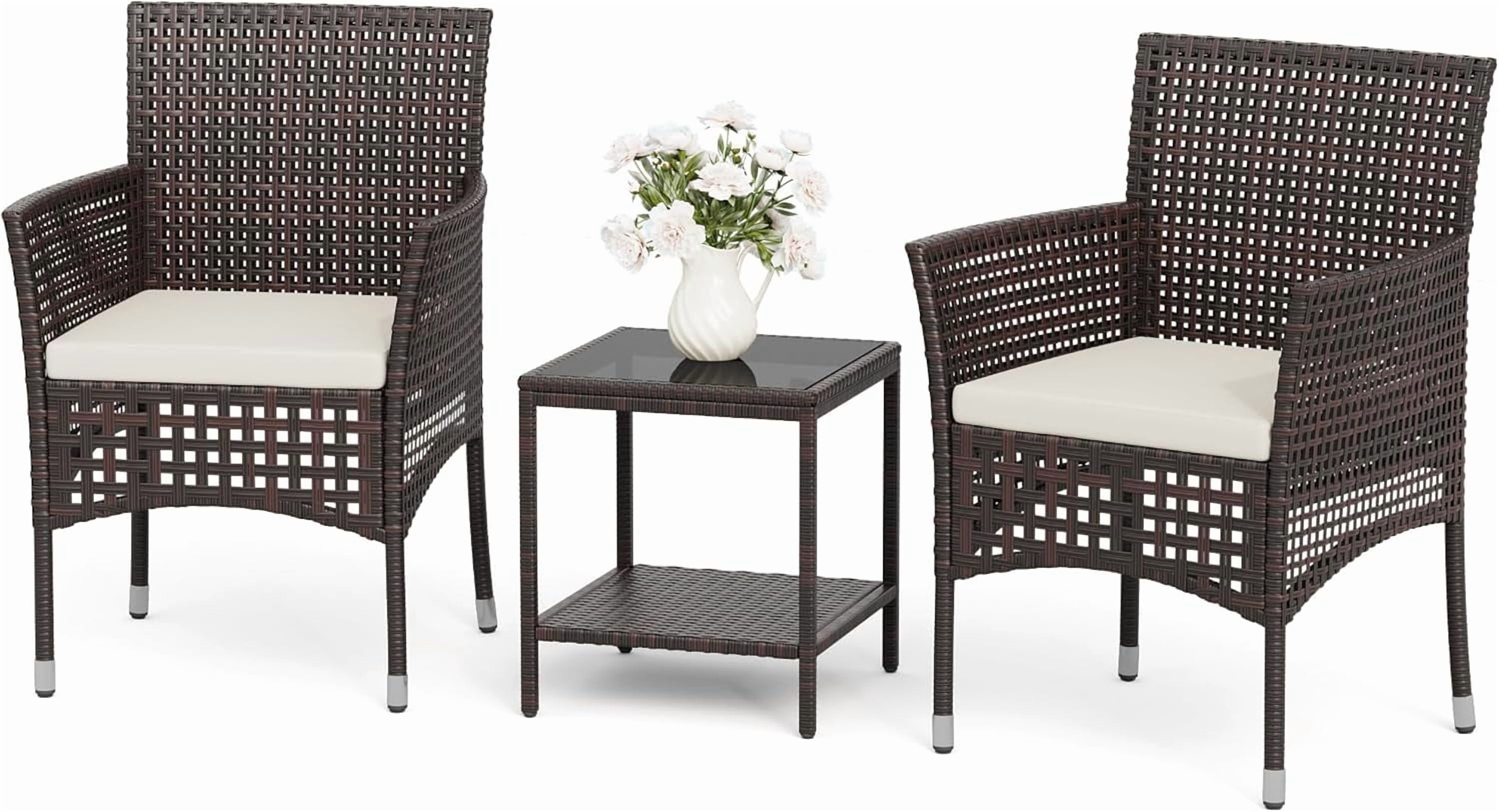 3-Piece Outdoor Wicker Patio Set with Glass-Top Coffee Table for Garden ...