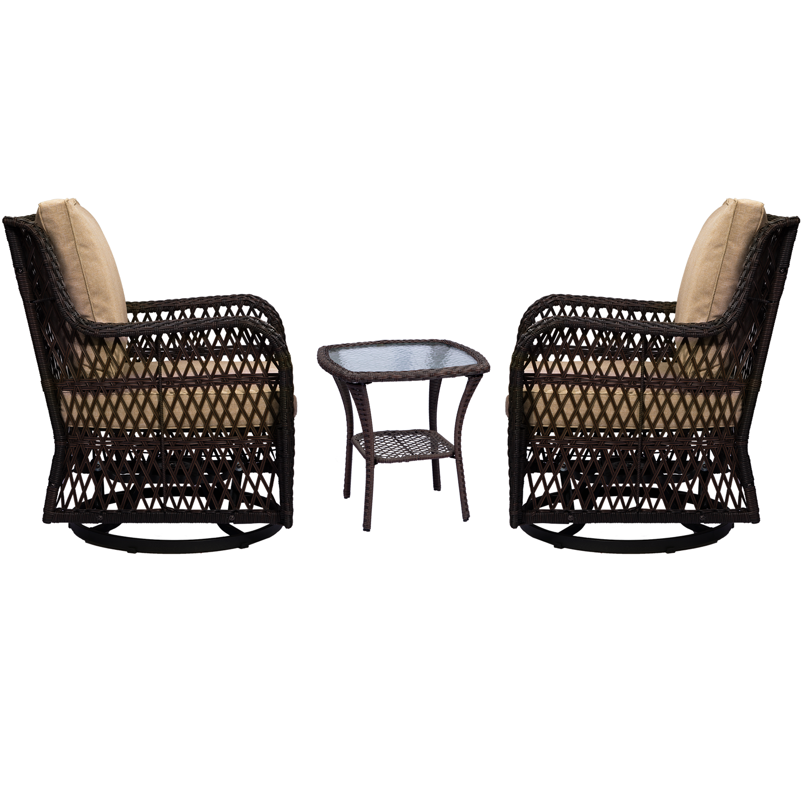 3-Piece Outdoor Wicker Rattan Swivel Rocking Chair Set With Armored ...