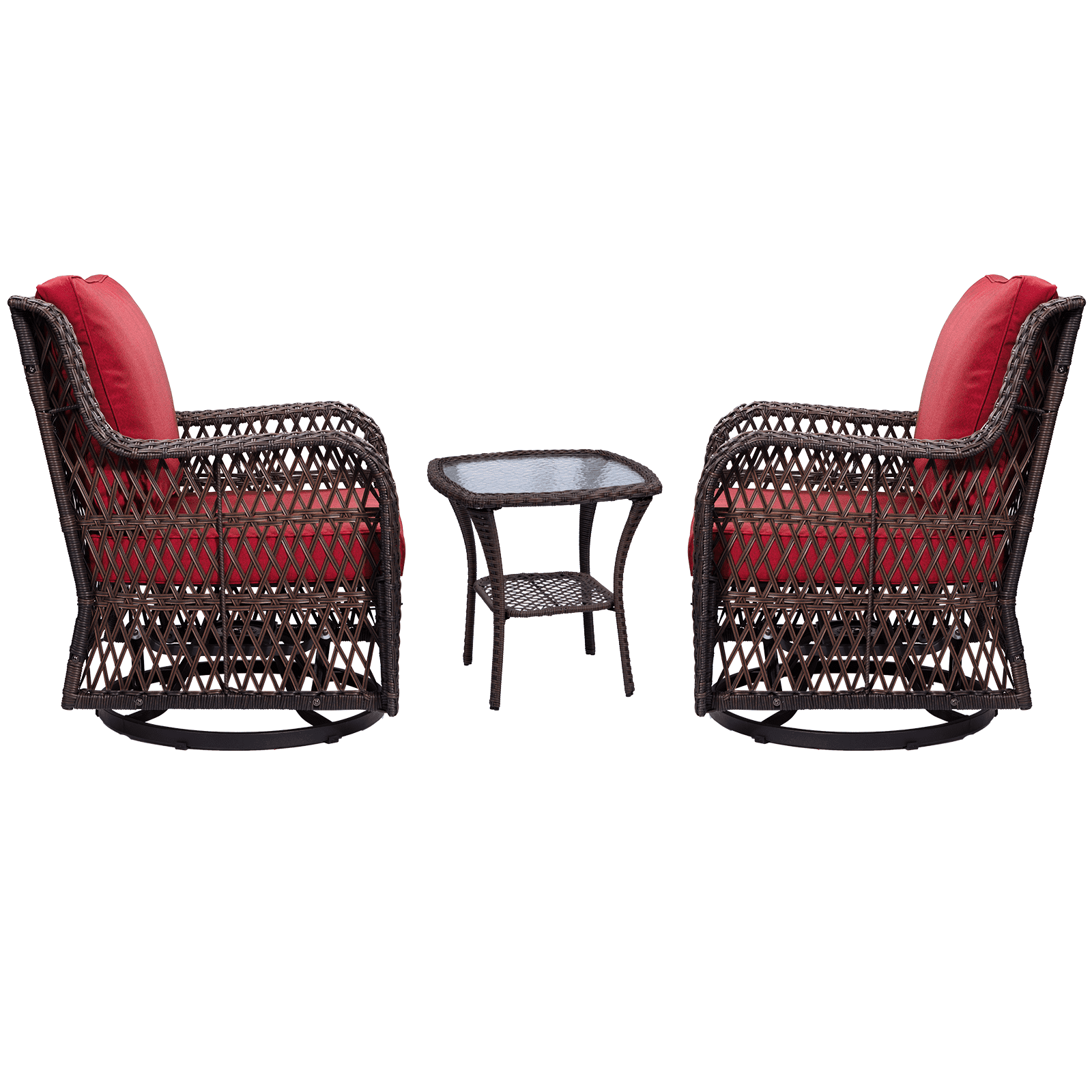 3-Piece Outdoor Wicker Rattan Swivel Rocking Chair Set With Armored ...