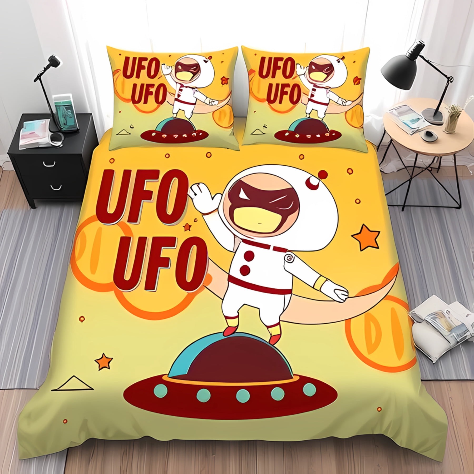 3-Piece Outer Space Themed Duvet Cover Set with Cartoon & UFO Design ...