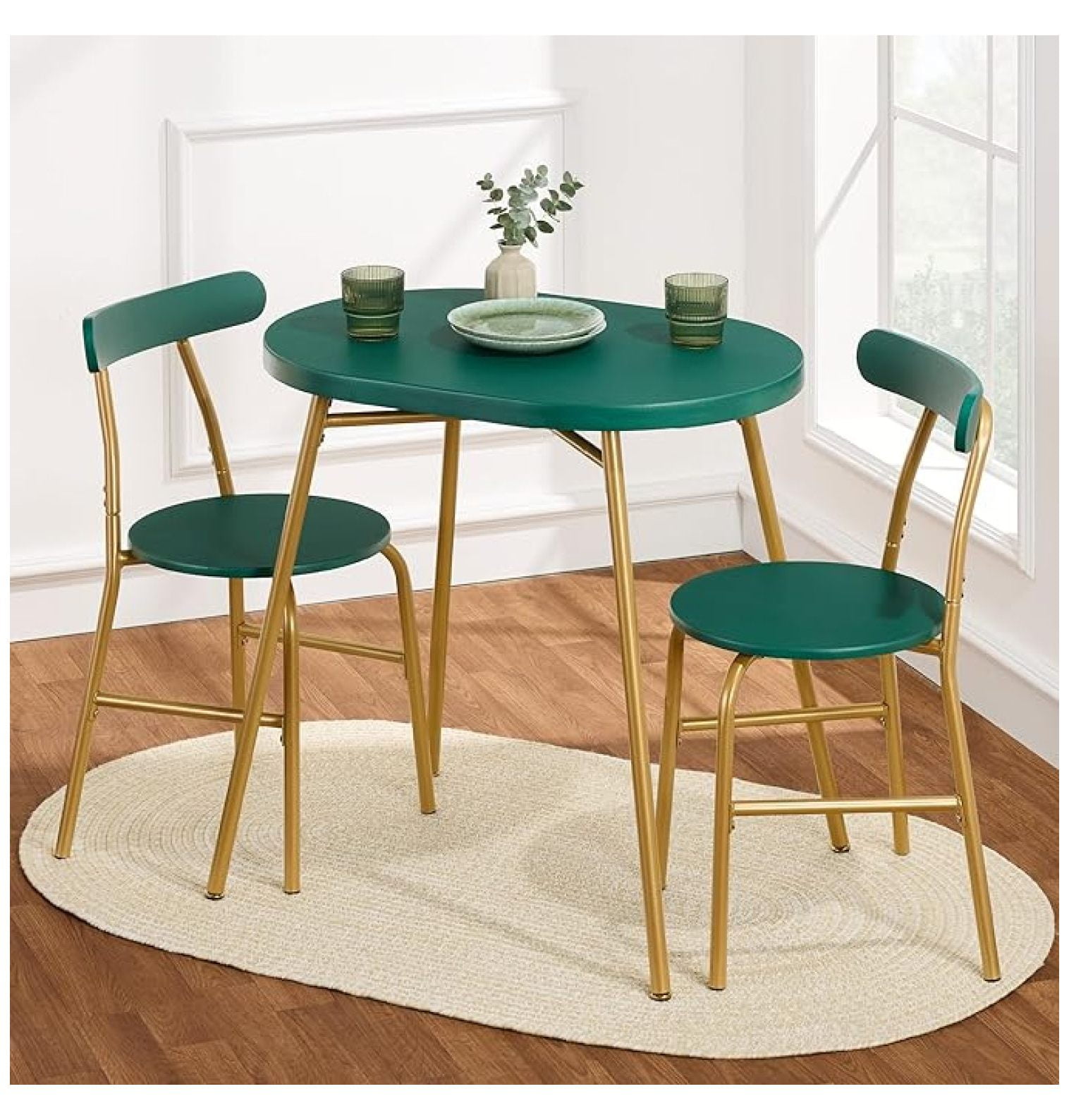 3-Piece Oval Dining Table Set, Small Kitchen Dinette w/ 2 Chairs, Metal ...