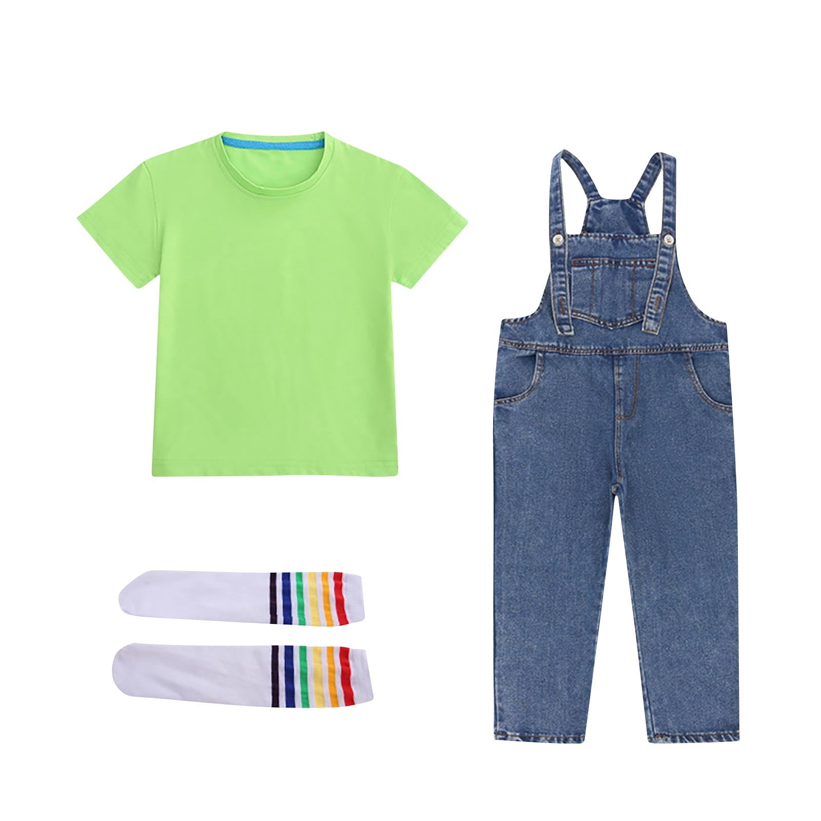 3 Piece Overall Set for Girls Boys Jean Jumpsuit Overalls Short Sleeve ...