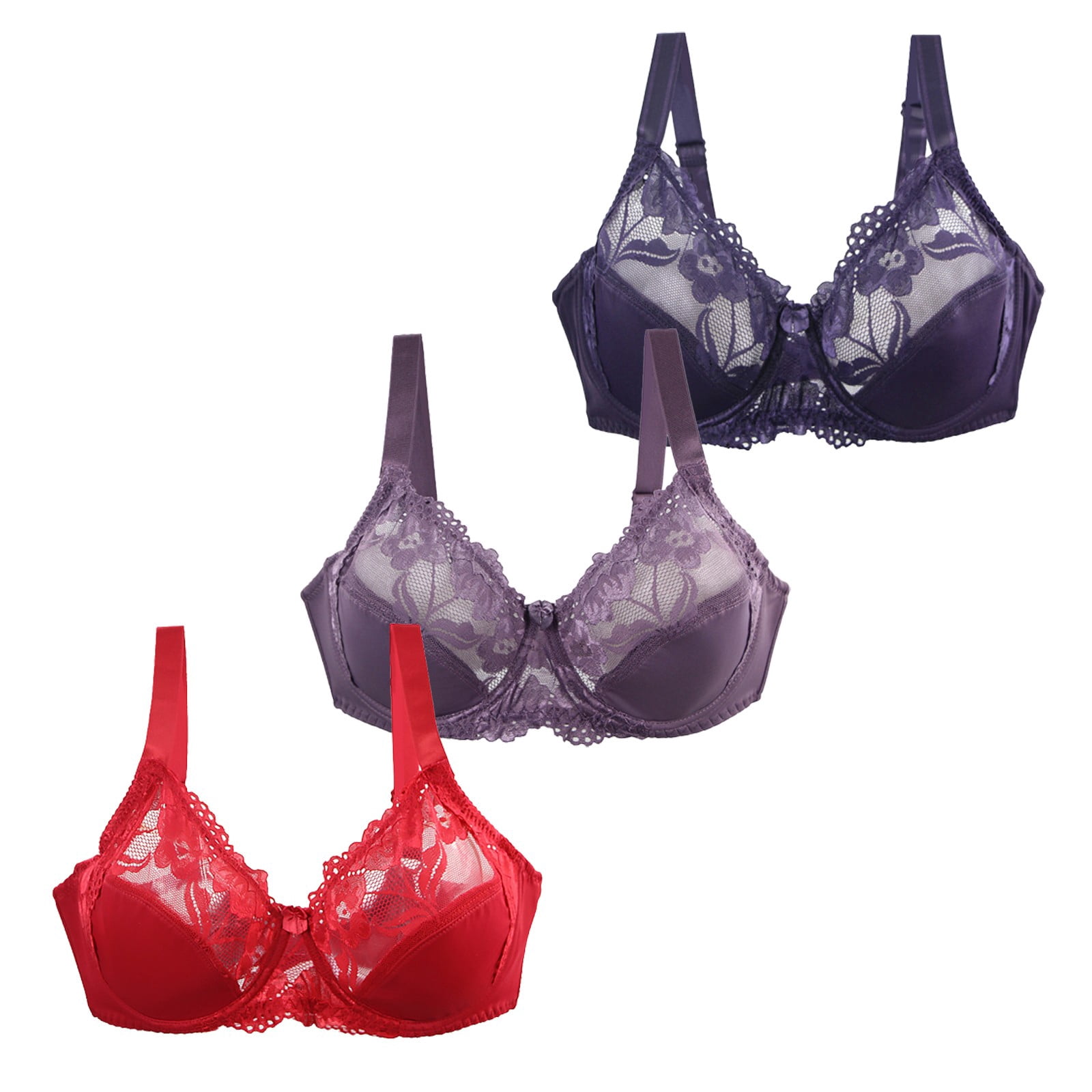 3 Piece Oversize Full Coverage Bras for Women Fit Plus Size Lounge ...