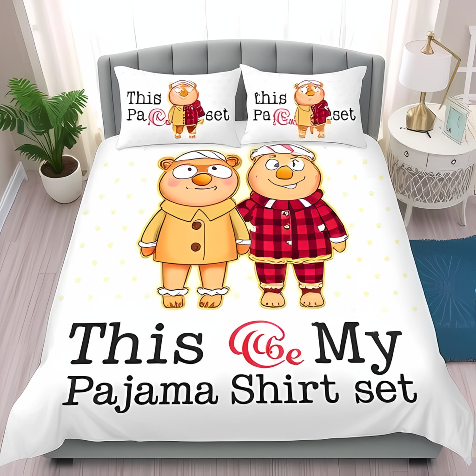3-Piece Pajama Duvet Cover Set - Whimsical Bedding with Playful Bear ...