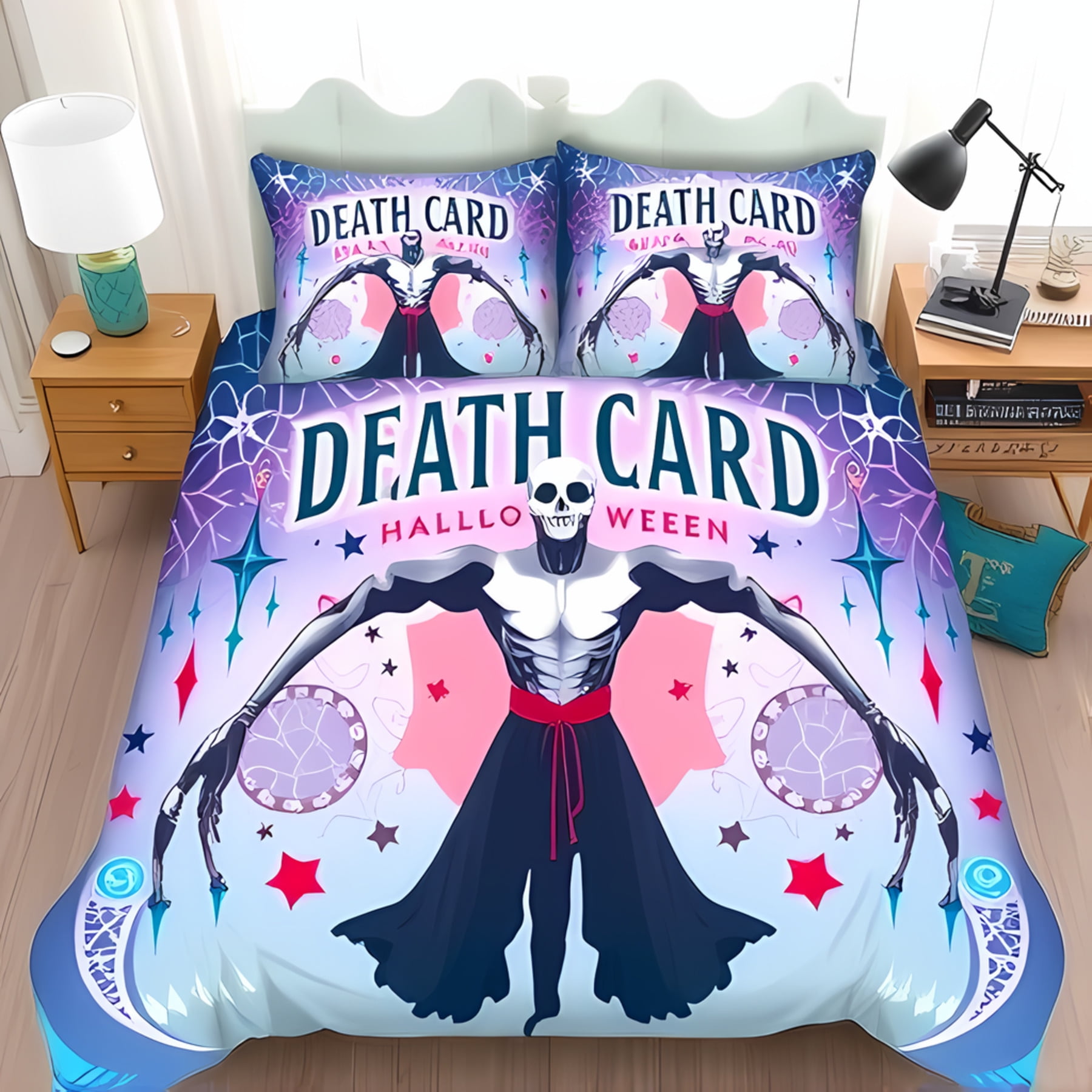 3-Piece Pastel Duvet Cover Set with Inspired Death Card Design Stars ...