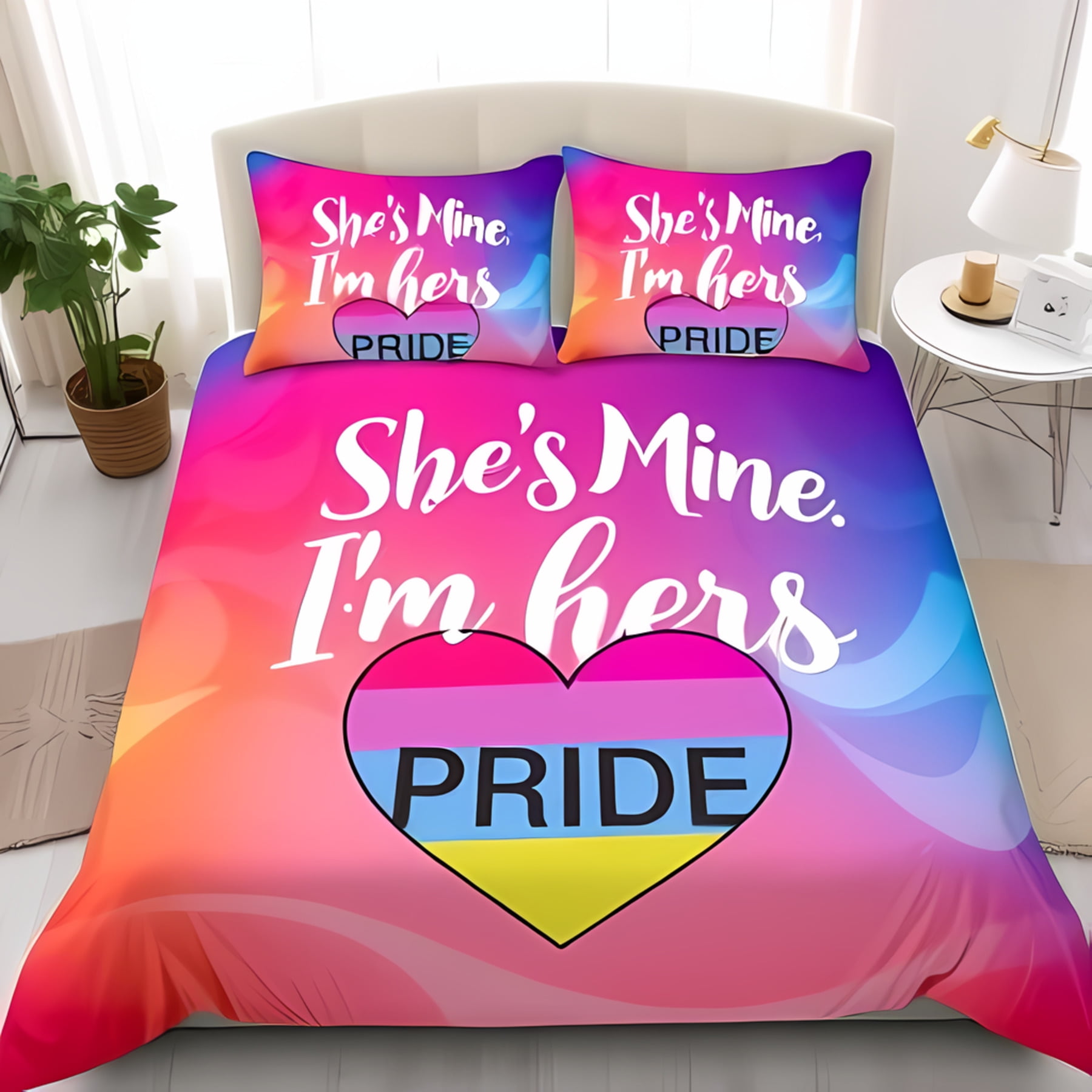 3-Piece Pastel Rainbow Duvet Cover Set with " She's Mine I'm Hers ...