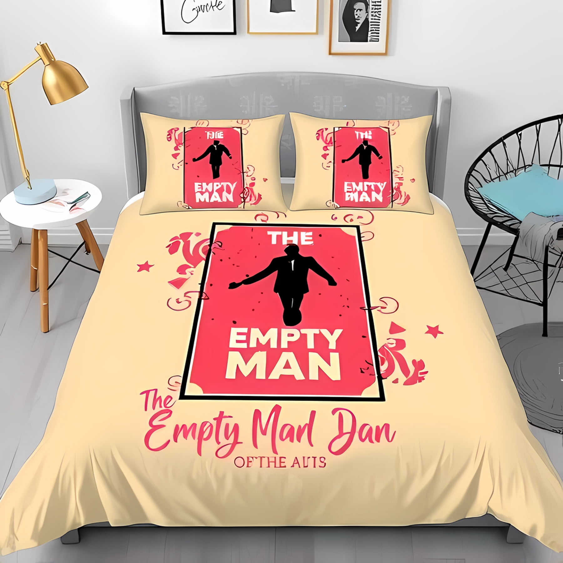 3-Piece Pastel Yellow Duvet Cover Set with Bold 'The Empty Man' Design ...
