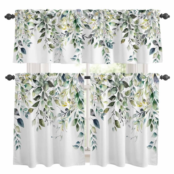 3 Piece Pastoral Floral Plant Kitchen Curtain Valance and Tiers Set ...