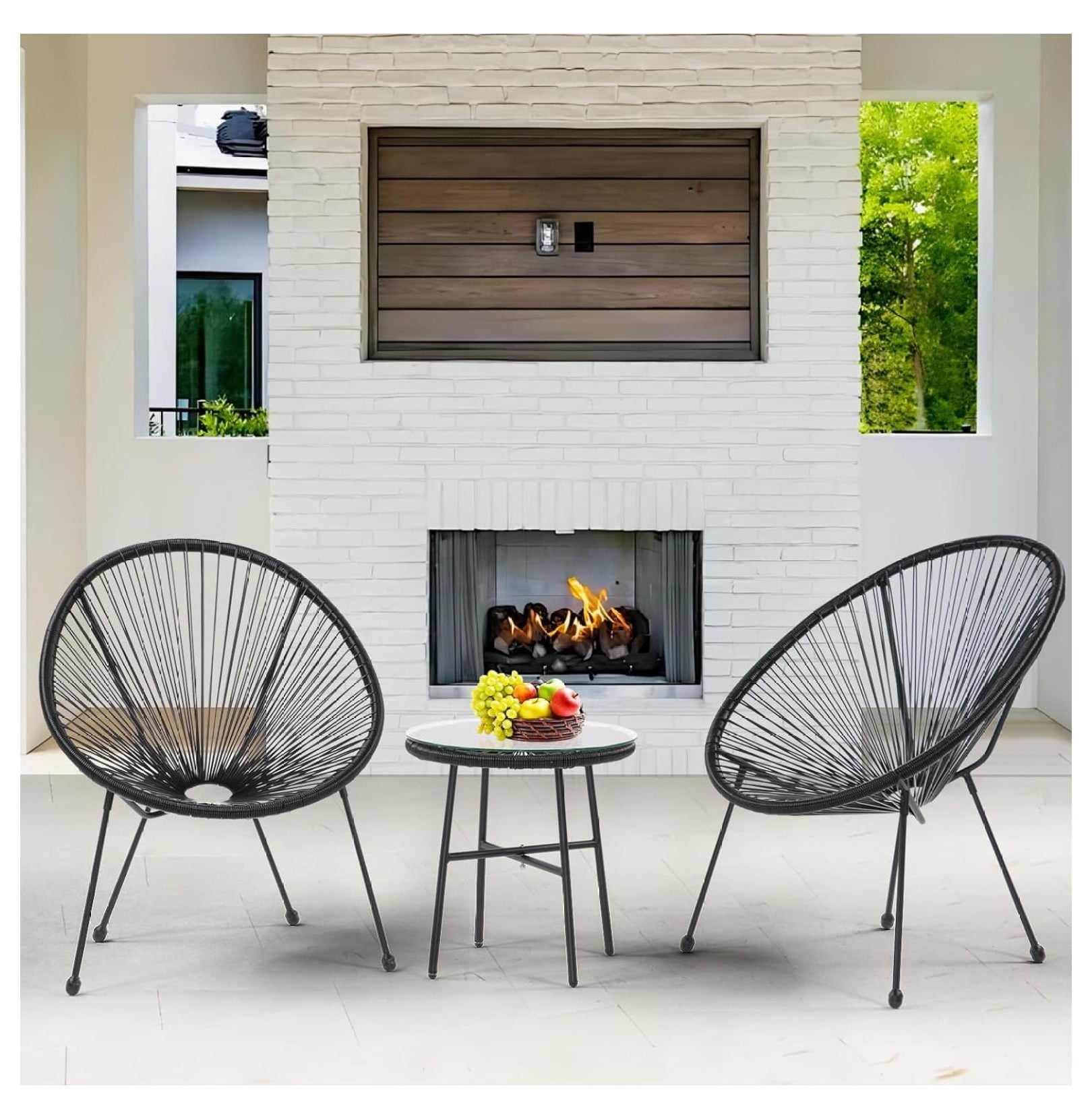 3-Piece Patio Acapulco Chairs Set, All-Weather Outdoor Wicker Bistro ...