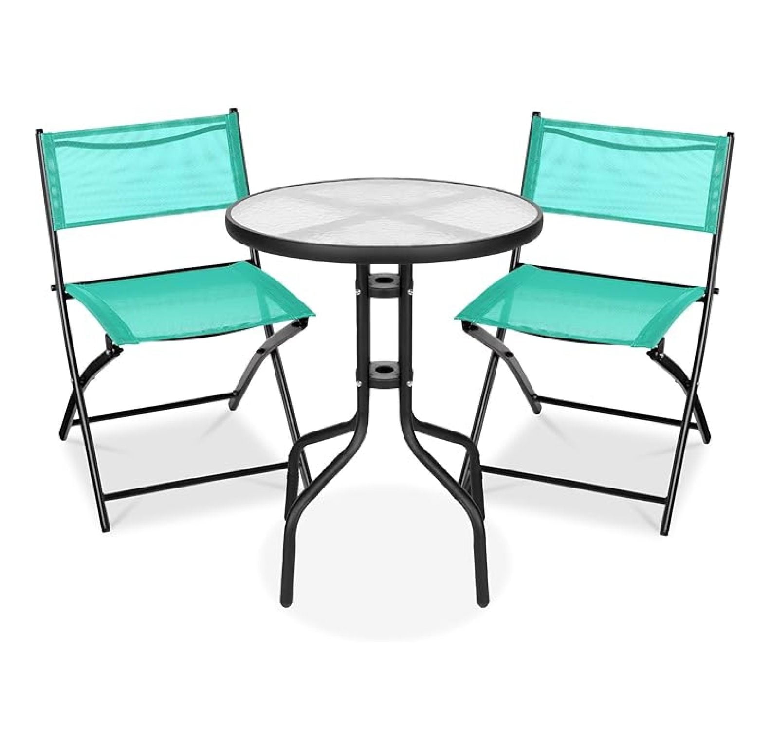 3-Piece Patio Bistro Dining Furniture Set w/Textured Glass , 2 Steel ...