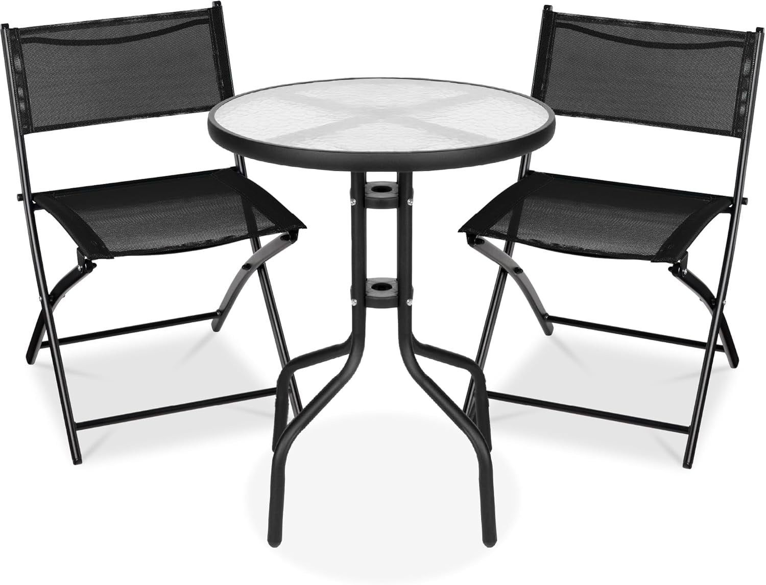 3-Piece Patio Bistro Dining Furniture Set w/Textured Glass Tabletop, 2 ...