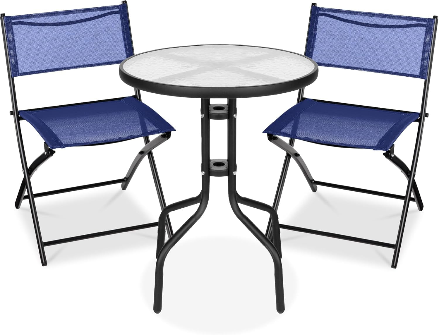 3-Piece Patio Bistro Dining Furniture Set w/Textured Glass Tabletop, 2 ...