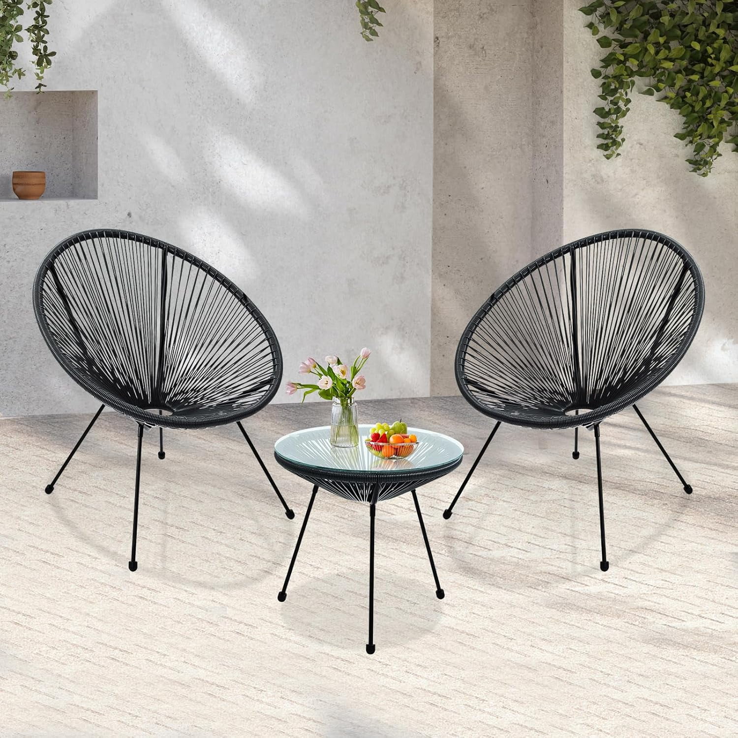 3 Piece Patio Bistro Set, Acapulco Chairs, Outdoor Seating, Outdoor Wicker Furniture Sets with ...