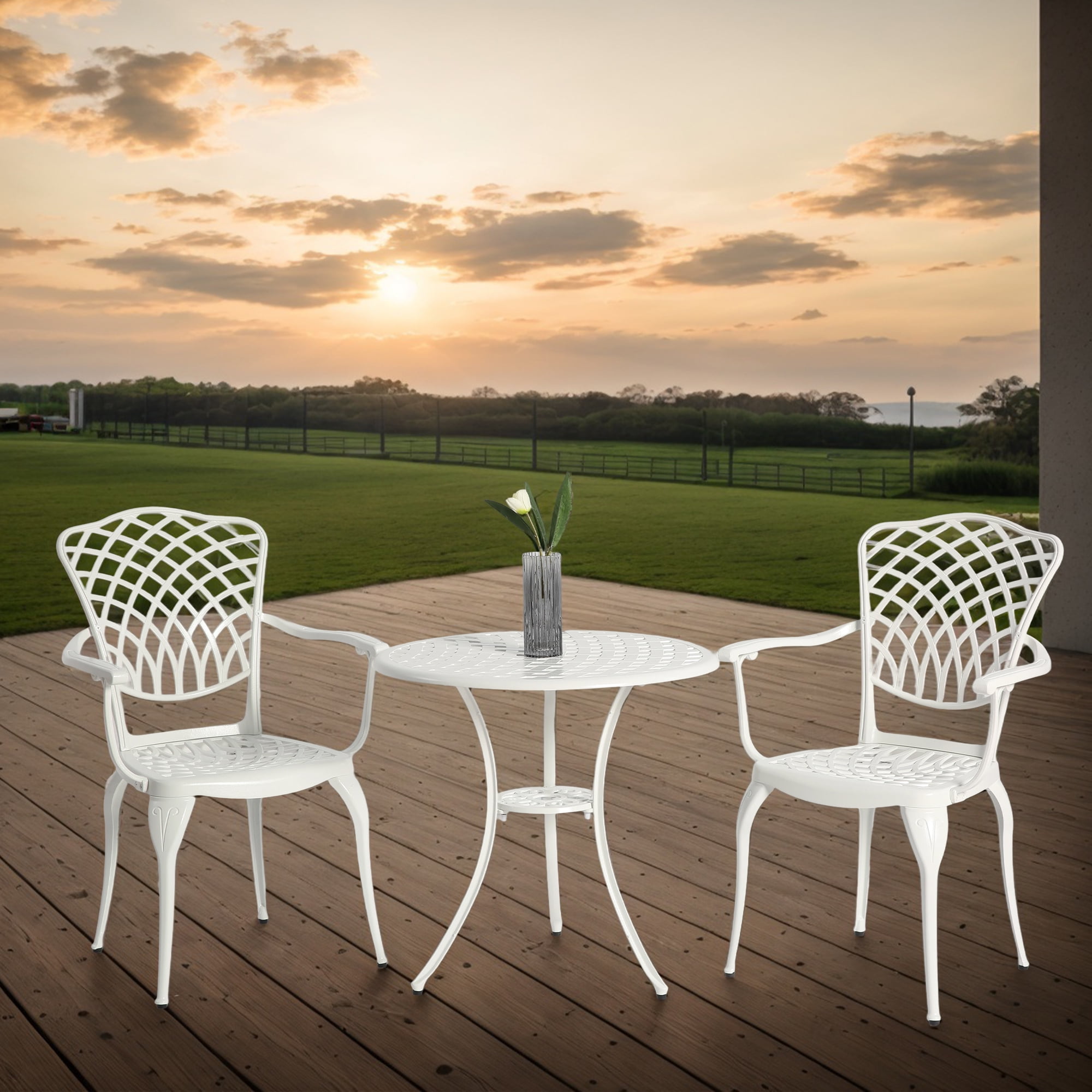 3 Piece Patio Bistro Set Cast Aluminum Bistro Table and Chairs Set of 2 ...