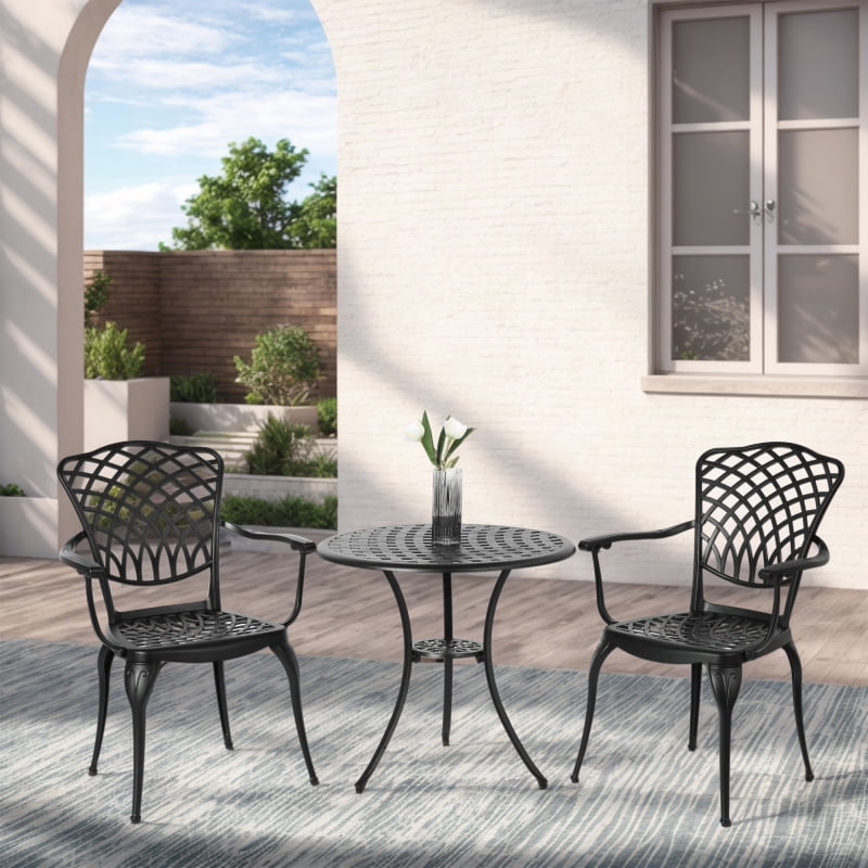 3 Piece Patio Bistro Set Cast Aluminum Bistro Table and Chairs Set of 2 ...