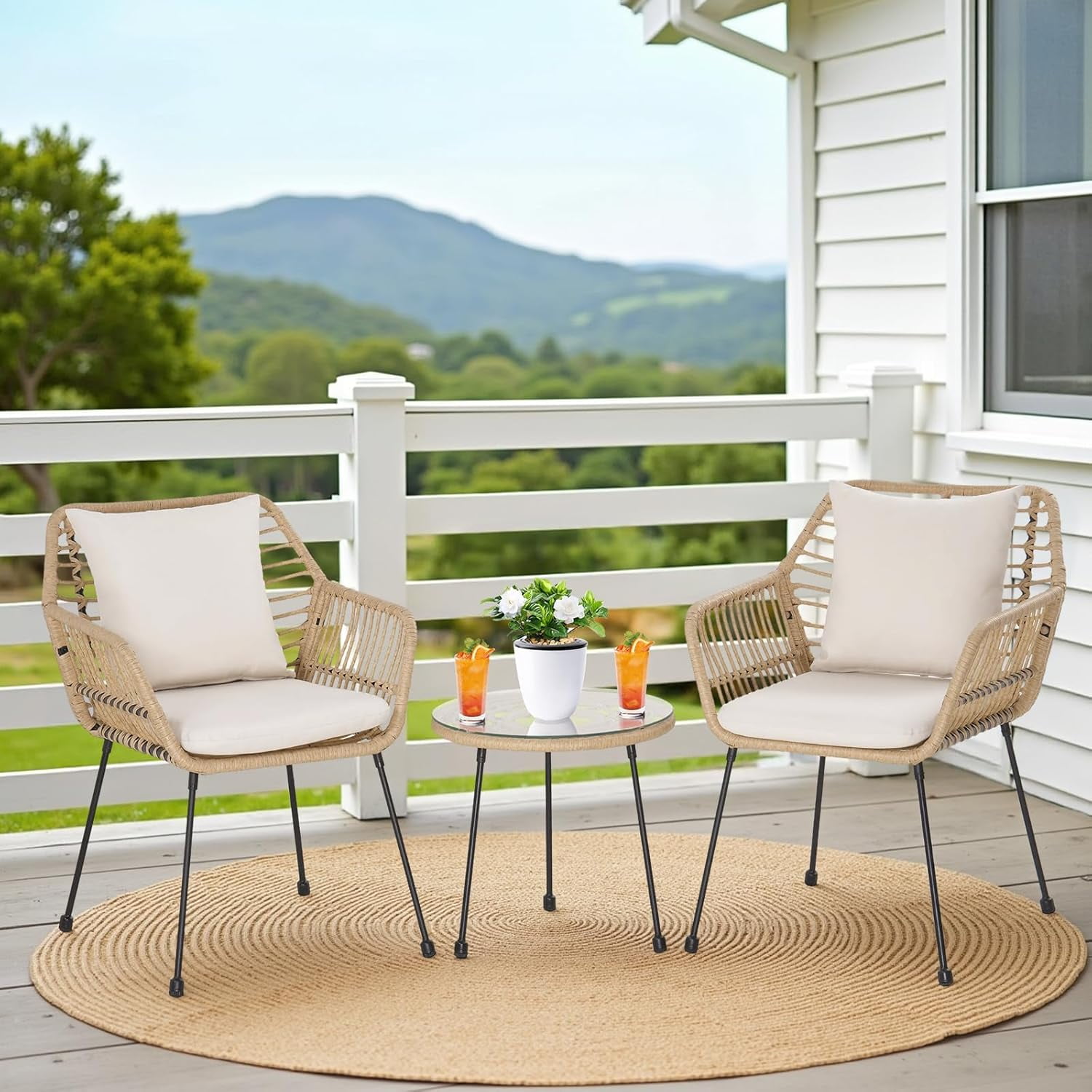 3 Piece Patio Bistro Set, Outdoor Wicker Apartment Balcony Furniture ...