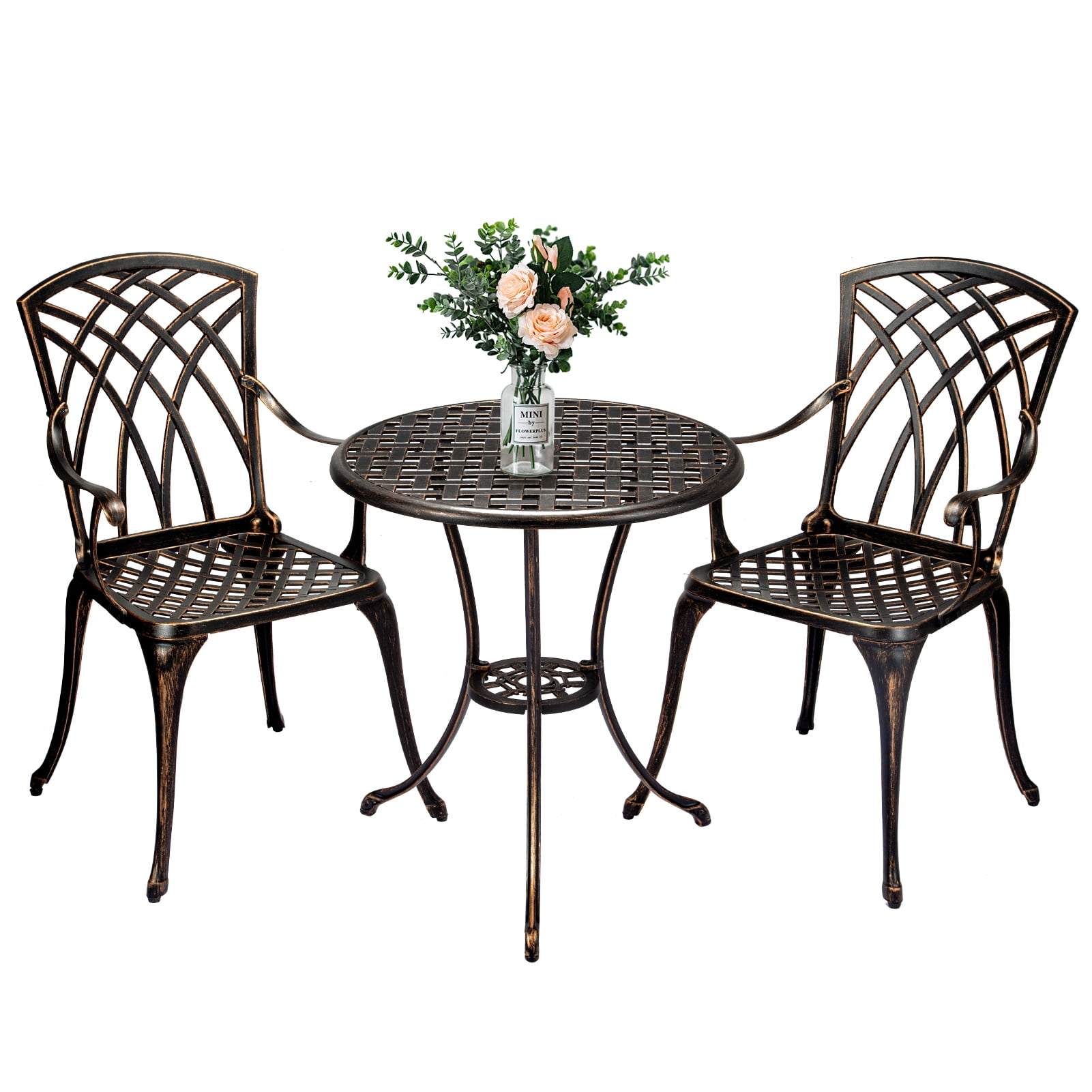 3 Piece Patio Bistro Set, Bistro Set with Umbrella Hole, Cast Aluminum ...