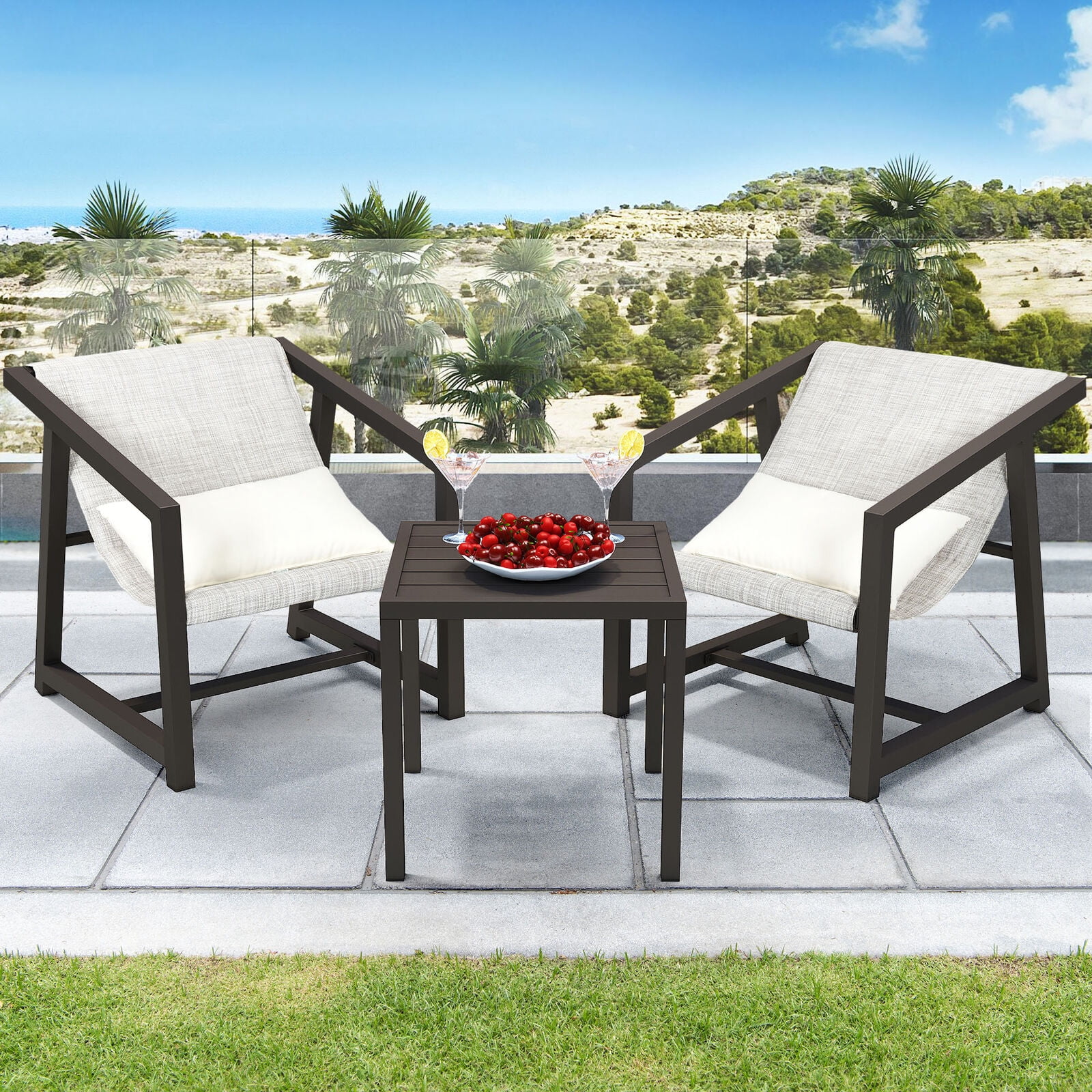 3-Piece Patio Bistro Set Sling Chairs All-Weather Outdoor Furniture Set ...