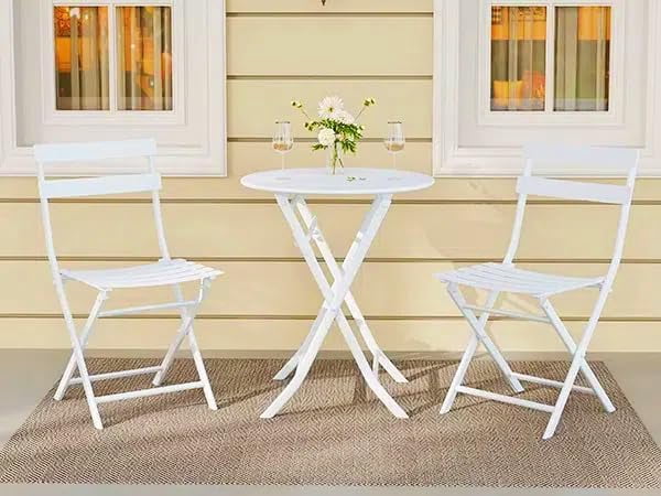 3-Piece Patio Bistro Set, Steel Foldable Bistro Sets, Anti-Rust ...