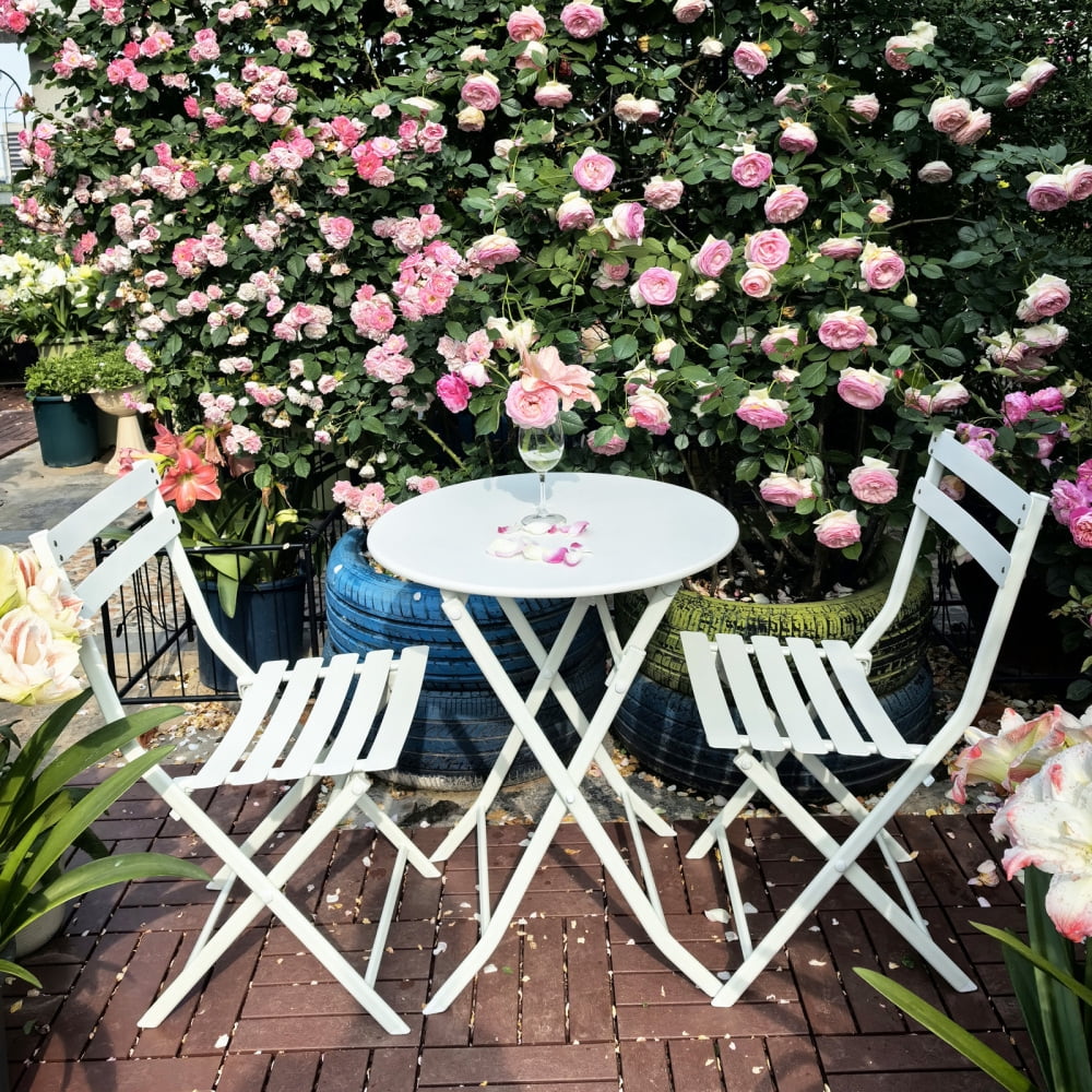 3 Piece Patio Bistro Set of Foldable Round Table and Chairs, Red ...