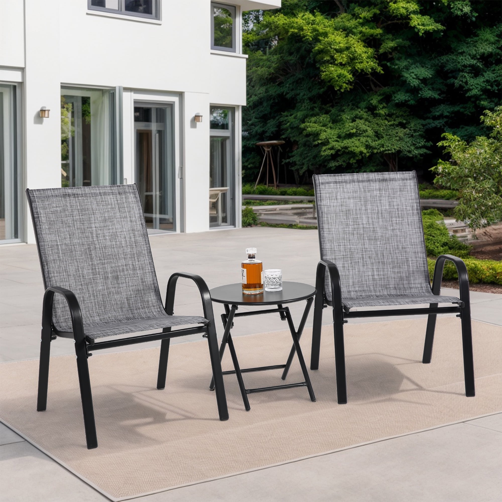 3 Piece Patio Bistro Sets,Outdoor Camping Chairs with Steel Frame,Patio ...