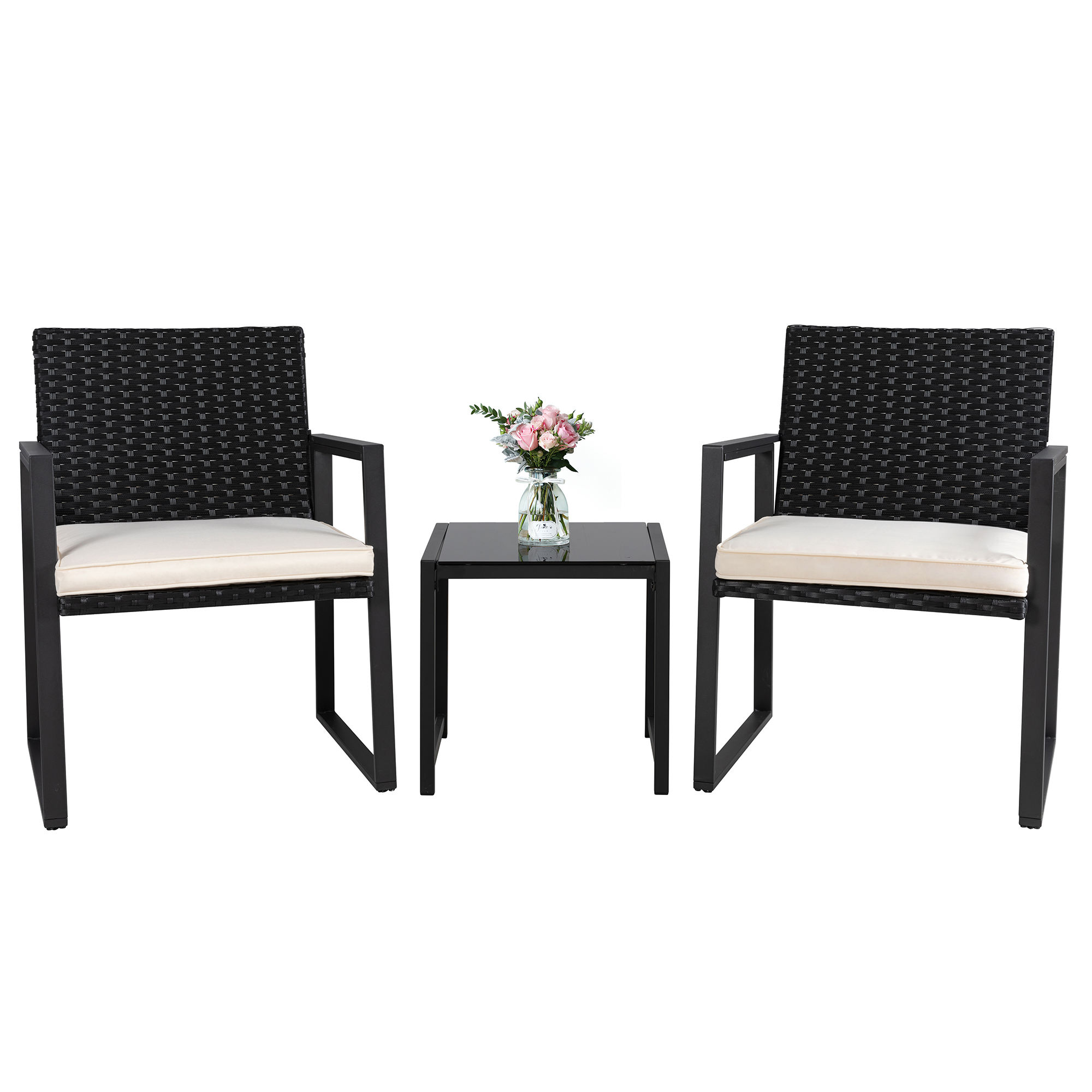 3 Piece Patio Bistro Sets, Outdoor Rattan Chairs & Black Wicker ...
