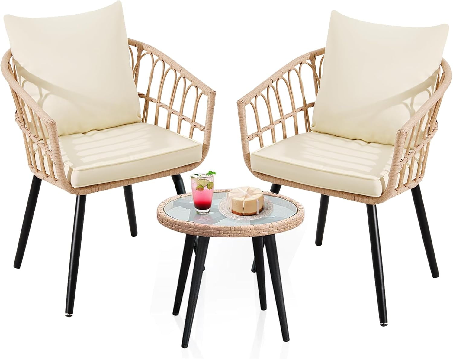 3 Piece Patio Bistro Sets, Outdoor Wicker Furniture Set, All-Weather ...