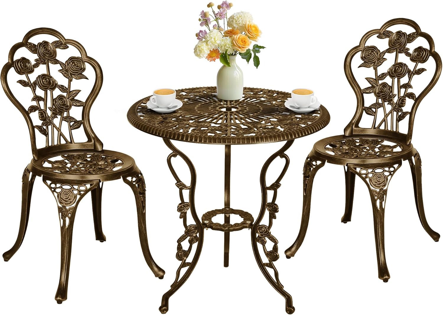 3 Piece Patio Bistro Table Set, Outdoor Stylish Rose Flower Bistro Set ...