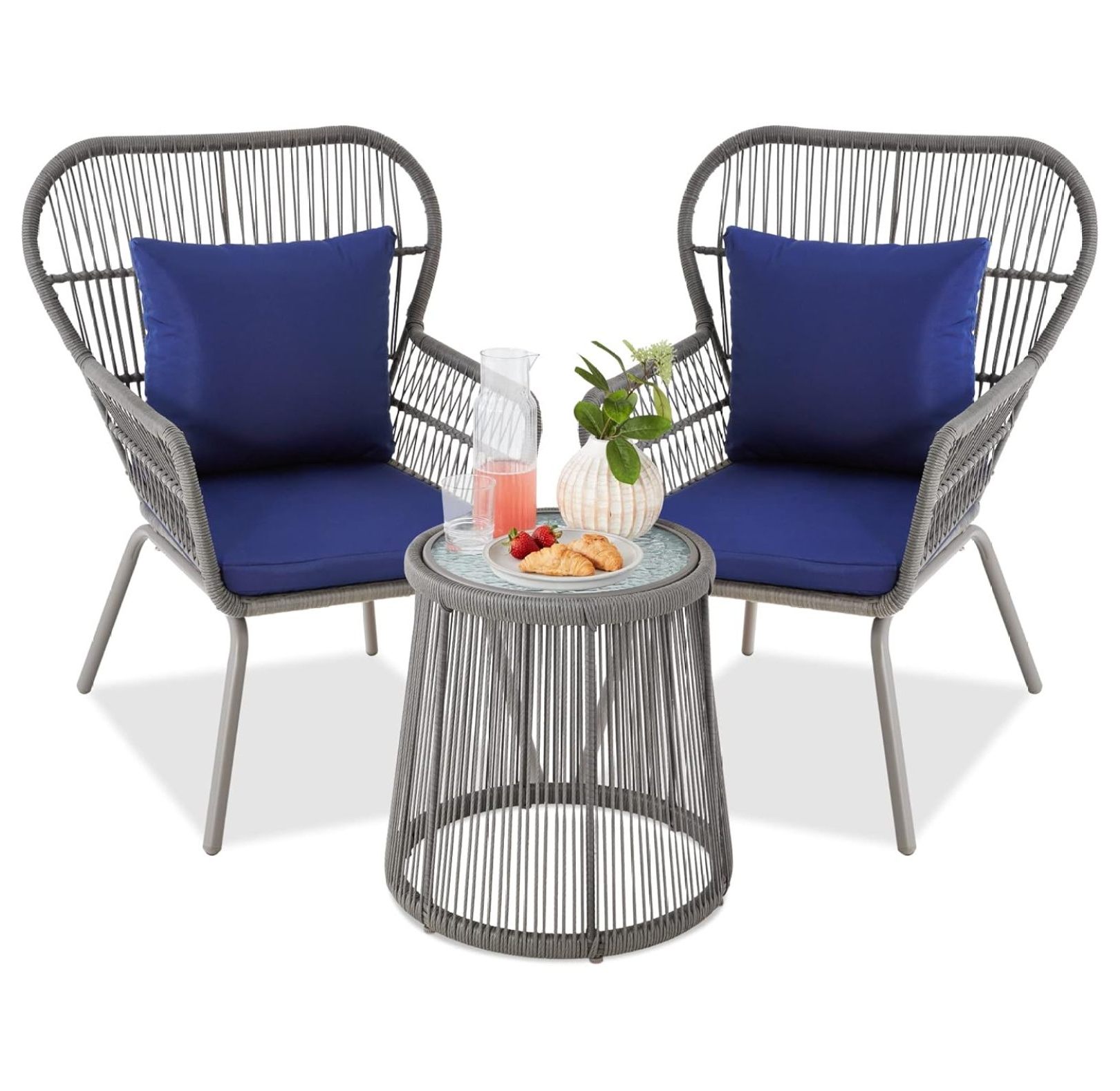 3-Piece Patio Conversation Bistro Set, Outdoor All-Weather Wicker ...