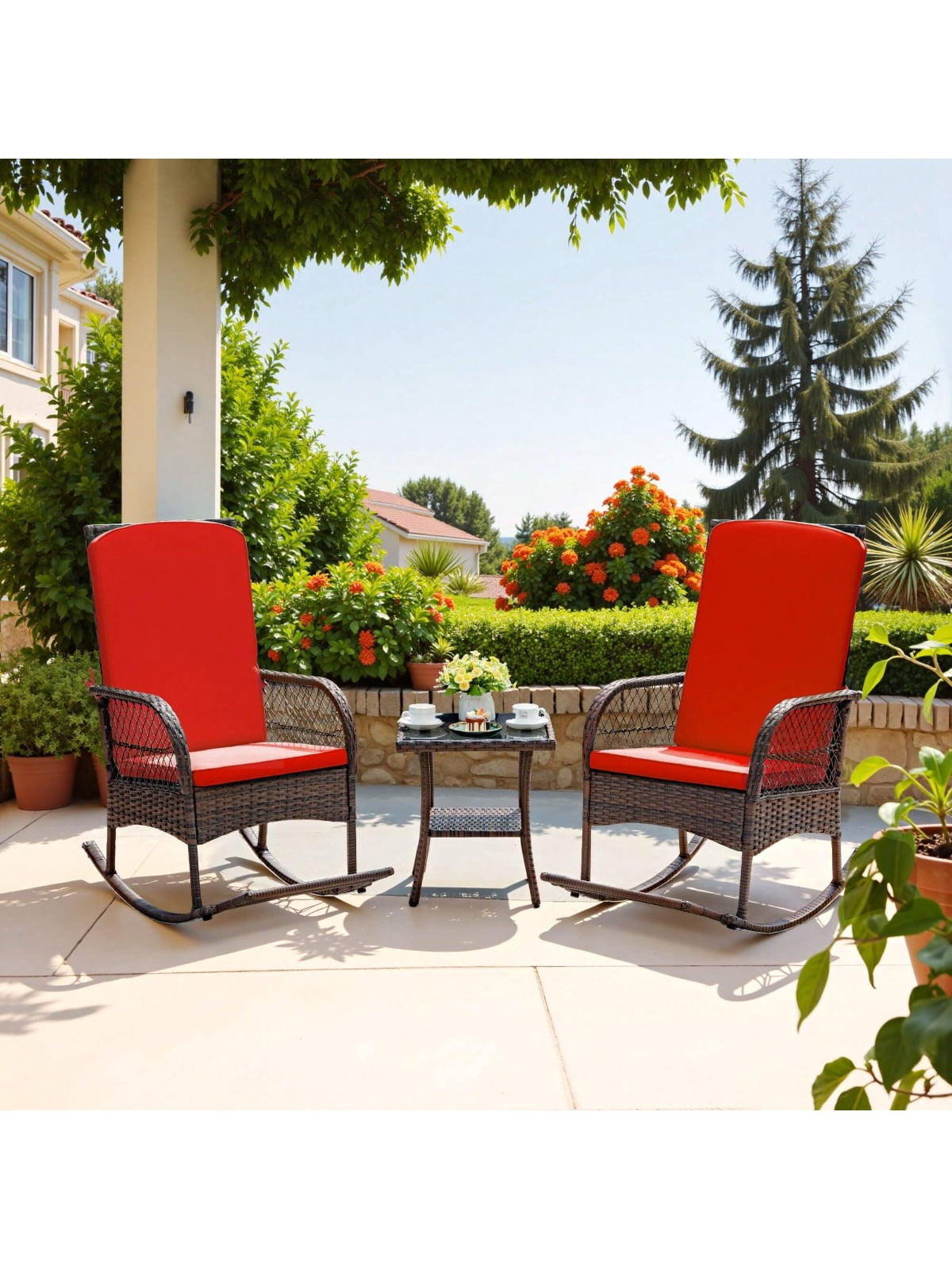 "3-Piece Patio Conversation Set - Outdoor Rocking Chairs & Wicker ...