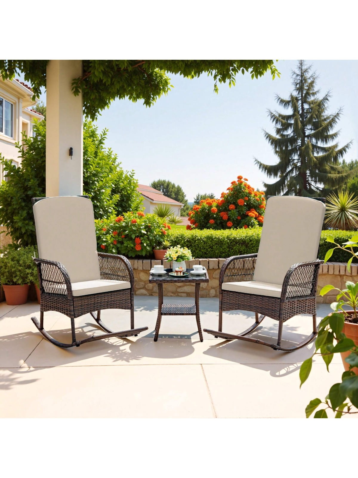 "3-Piece Patio Conversation Set - Outdoor Rocking Chairs & Wicker ...