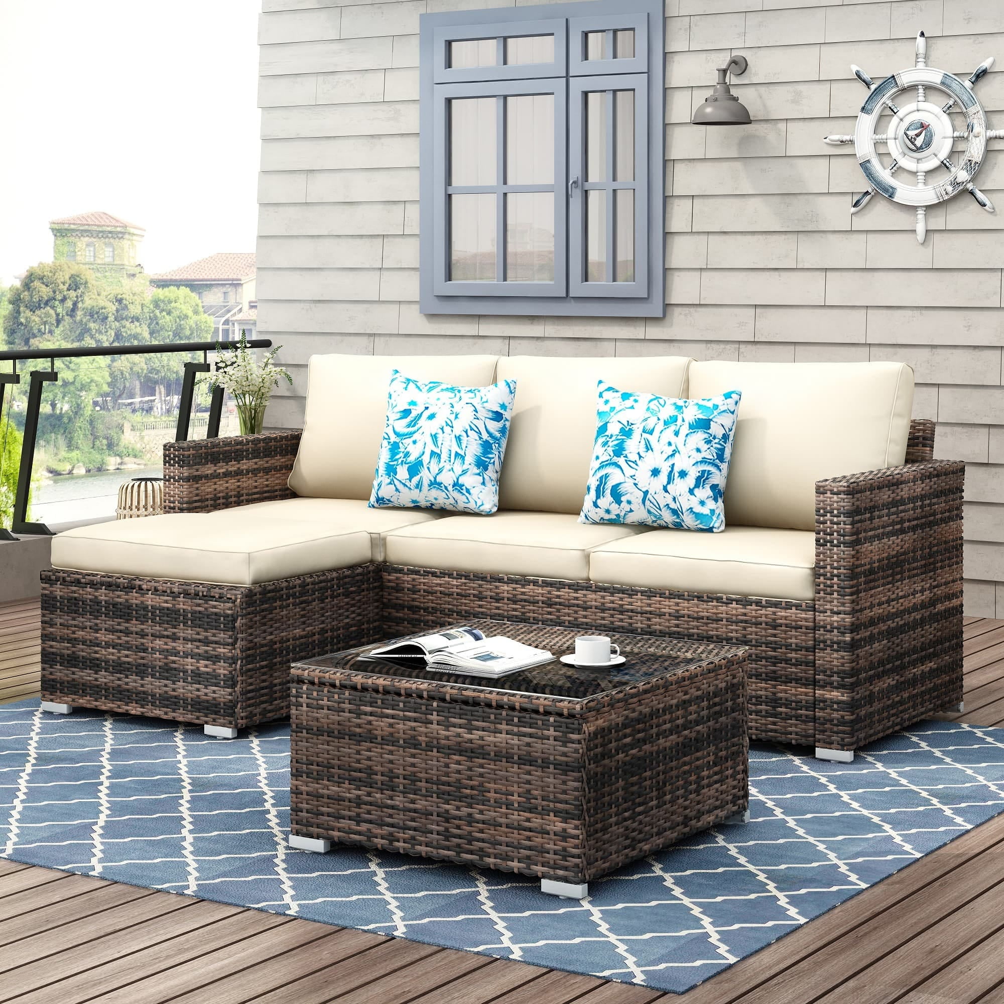 3 Piece Patio Conversation Sets Outdoor Couch Patio Furniture Sectional ...