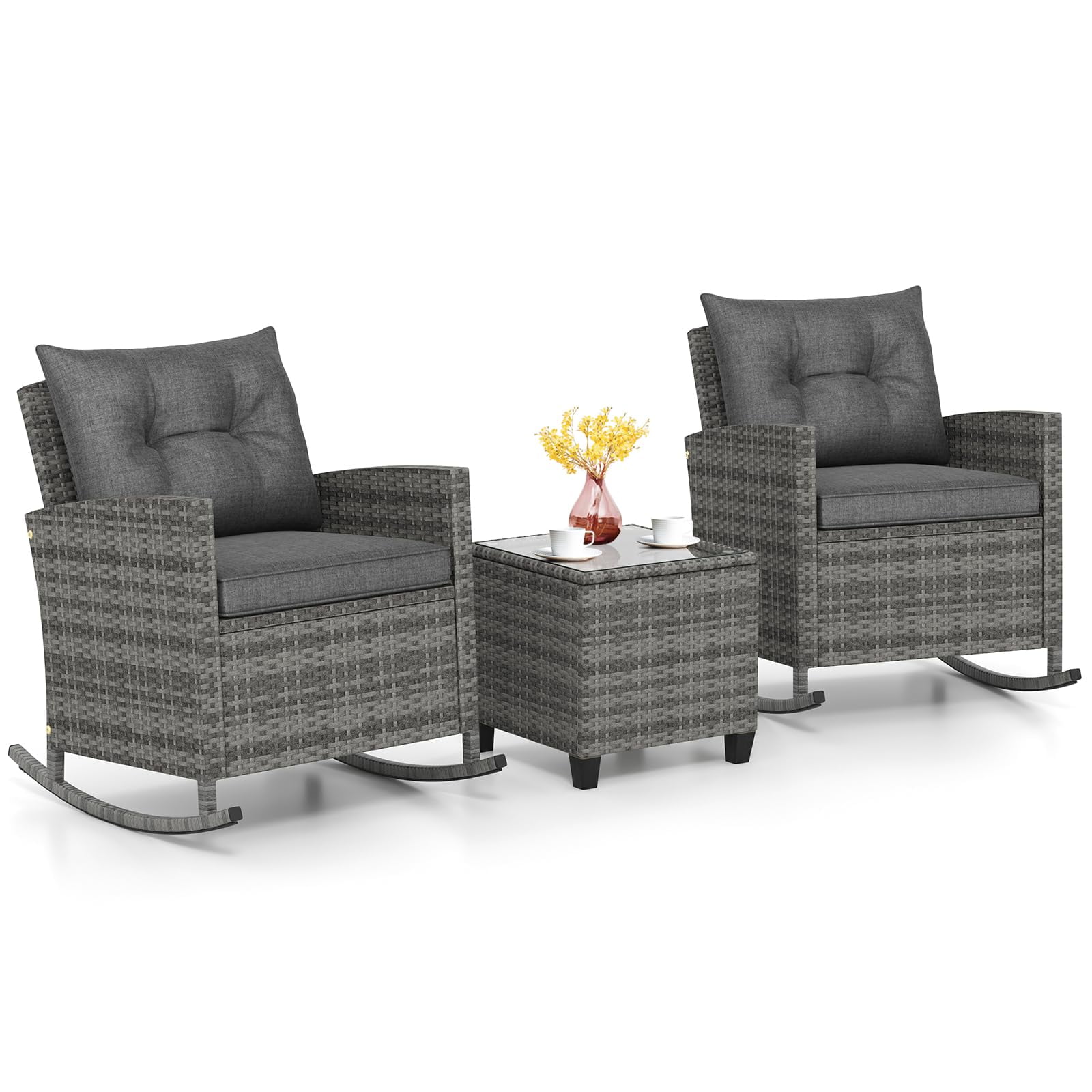3 Piece Patio Furniture Rocking Bistro Set, Wicker Outdoor Rocking ...