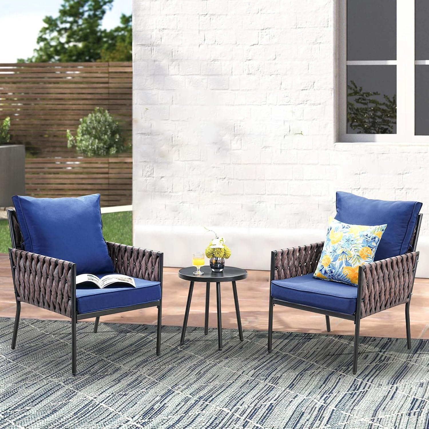 3-Piece Patio Furniture Set, Armchairs with Coffee Table,Modern Wicker ...