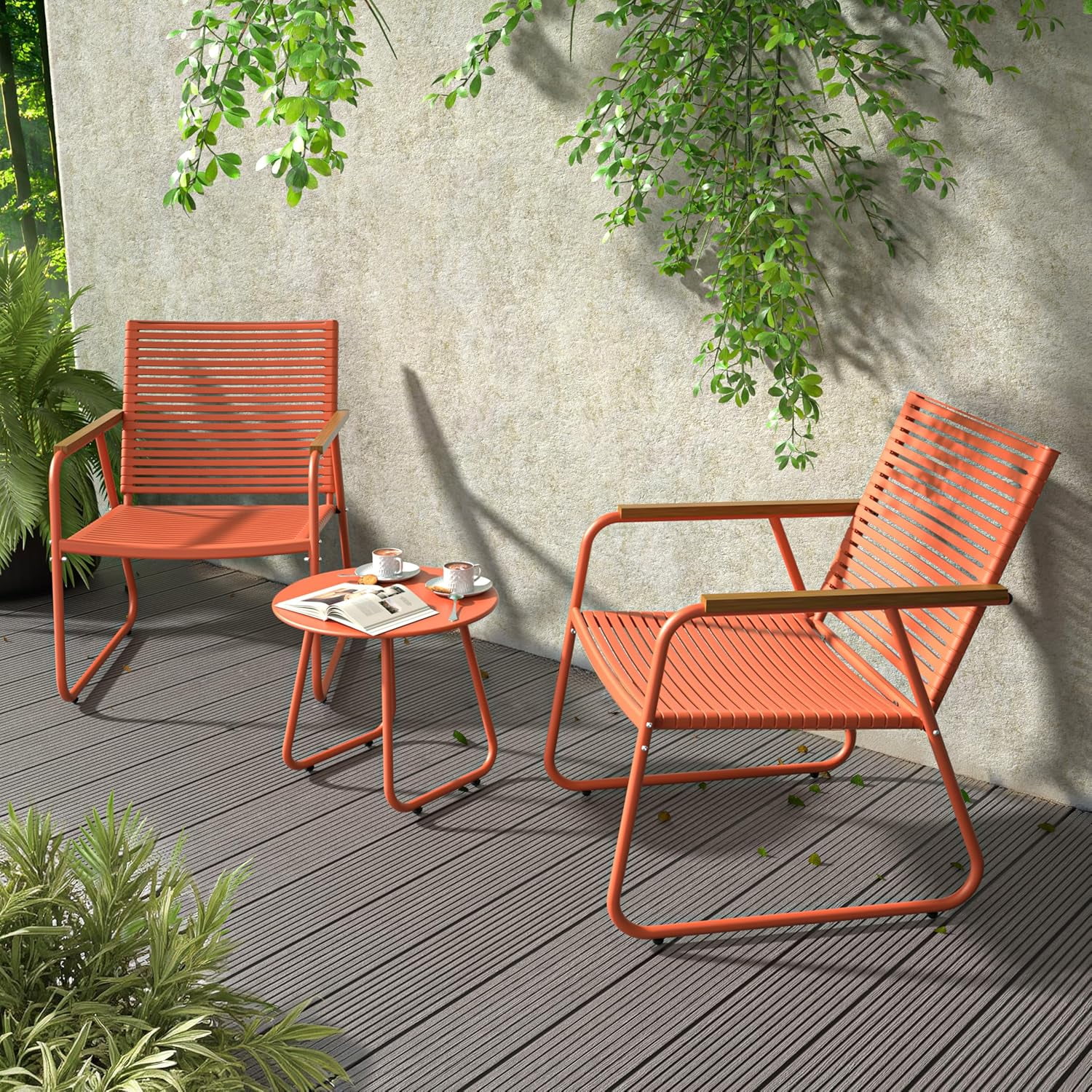 3-Piece Patio Furniture Set, Compact Outdoor Conversation Set with 2 ...