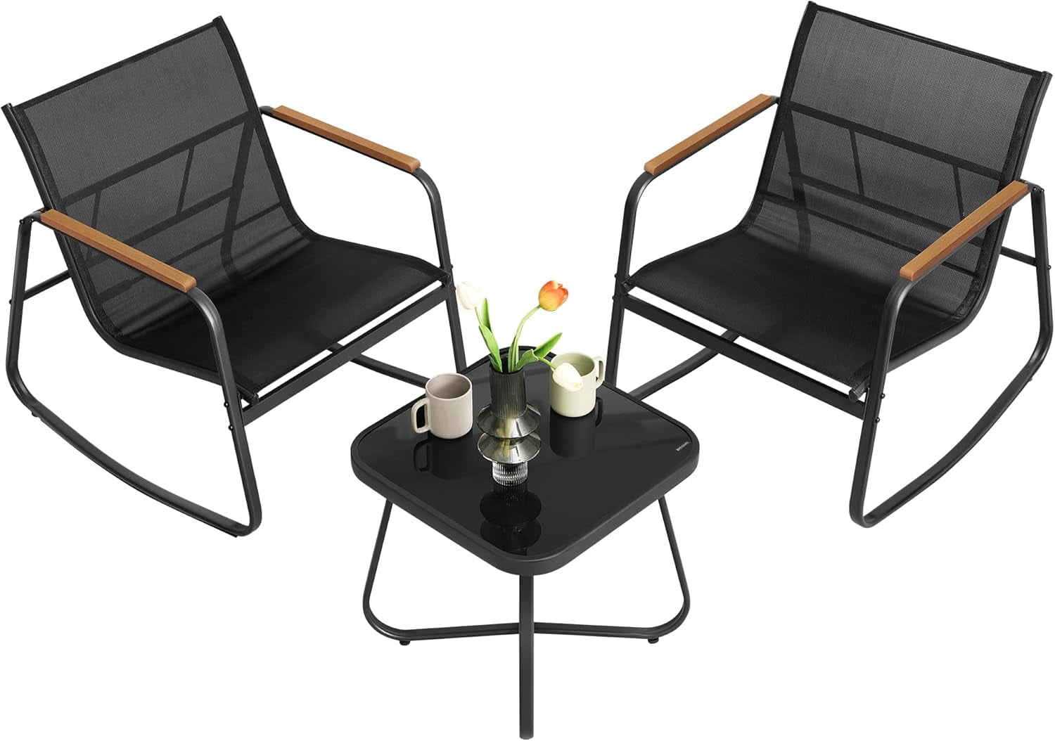 3-Piece Patio Furniture Set, Garden Coversation Set, 2 Rocking Chairs ...