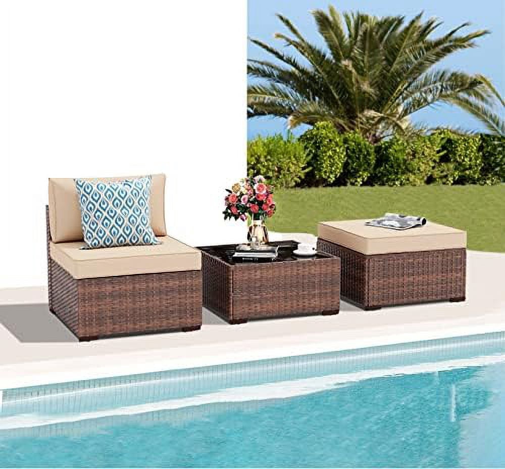 3 Piece Patio Furniture Set, Outdoor Sectional Sofa, PE Wicker Rattan ...