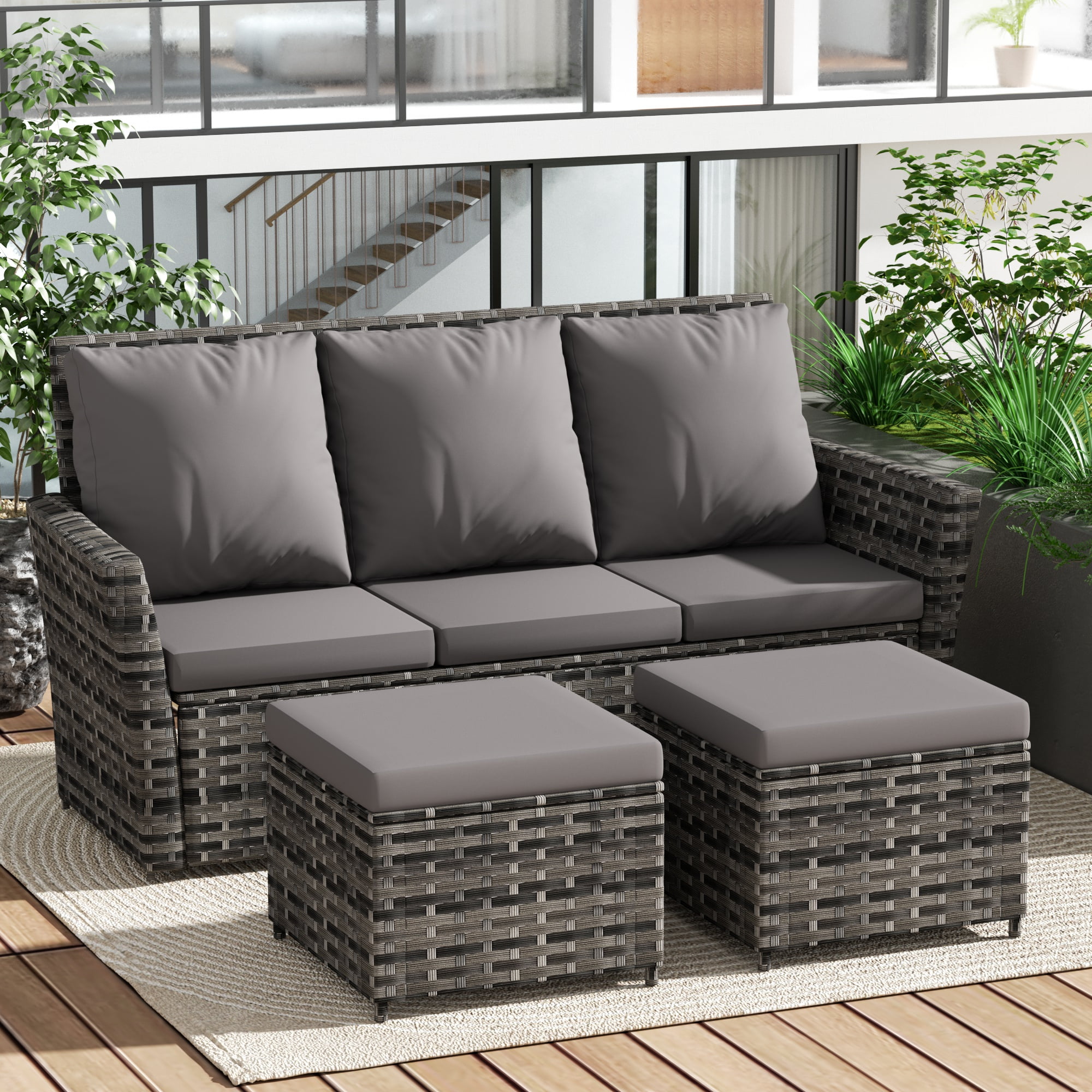 3 Piece Patio Furniture Set, Outdoor Wicker Sofa Rattan Patio ...
