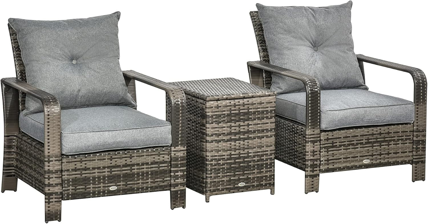 3 Piece Patio Furniture Set, PE Rattan Wicker Storage Table and Chairs ...