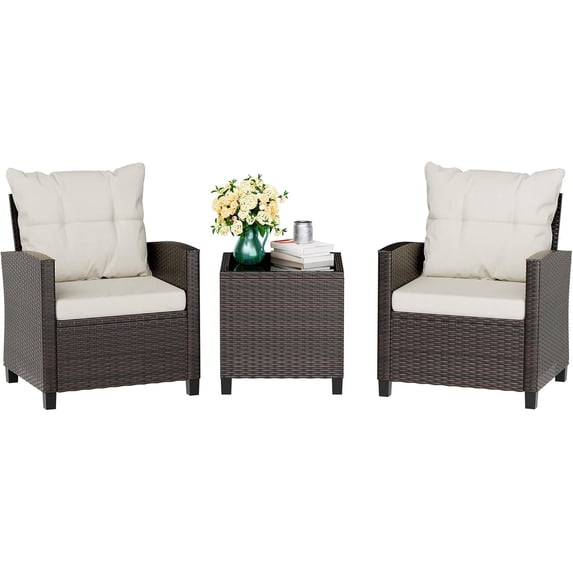 3 Piece Patio Furniture Set Small Outdoor Wicker Rattan Front Porch ...