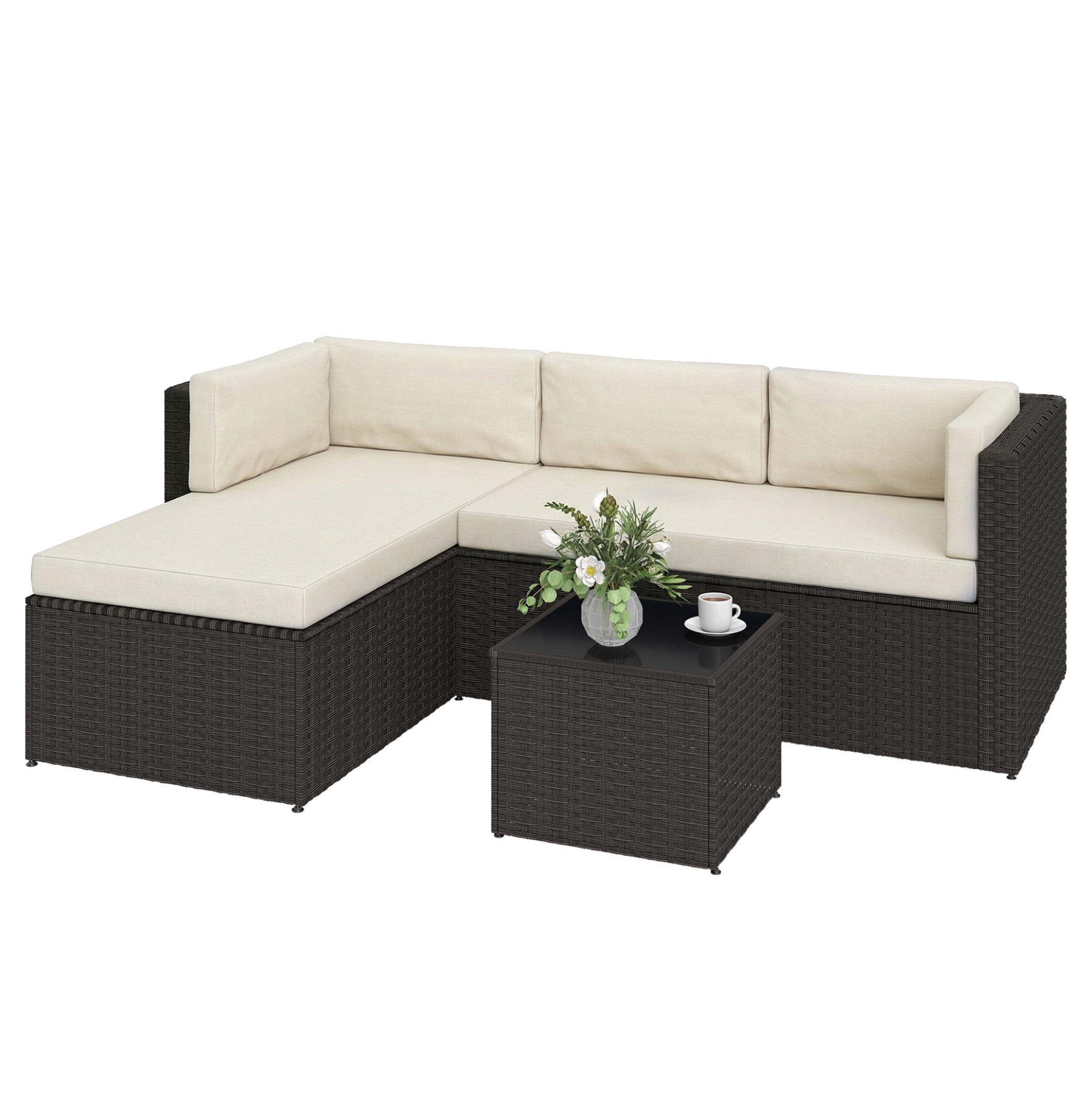 3 Piece Patio Furniture Set, Wicker Outdoor Conversation Set with ...